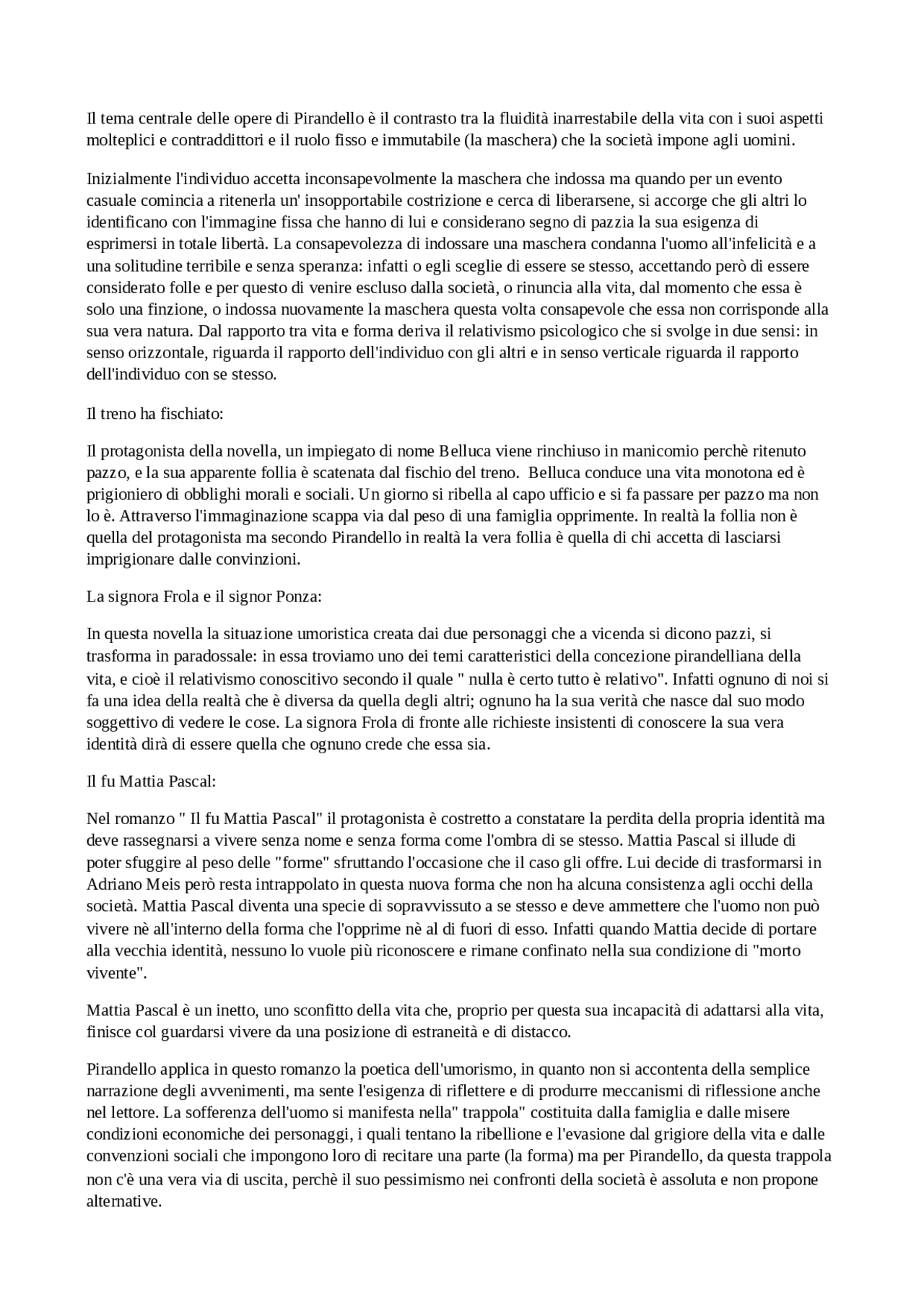 Saggio Breve Di Pirandello Docsity