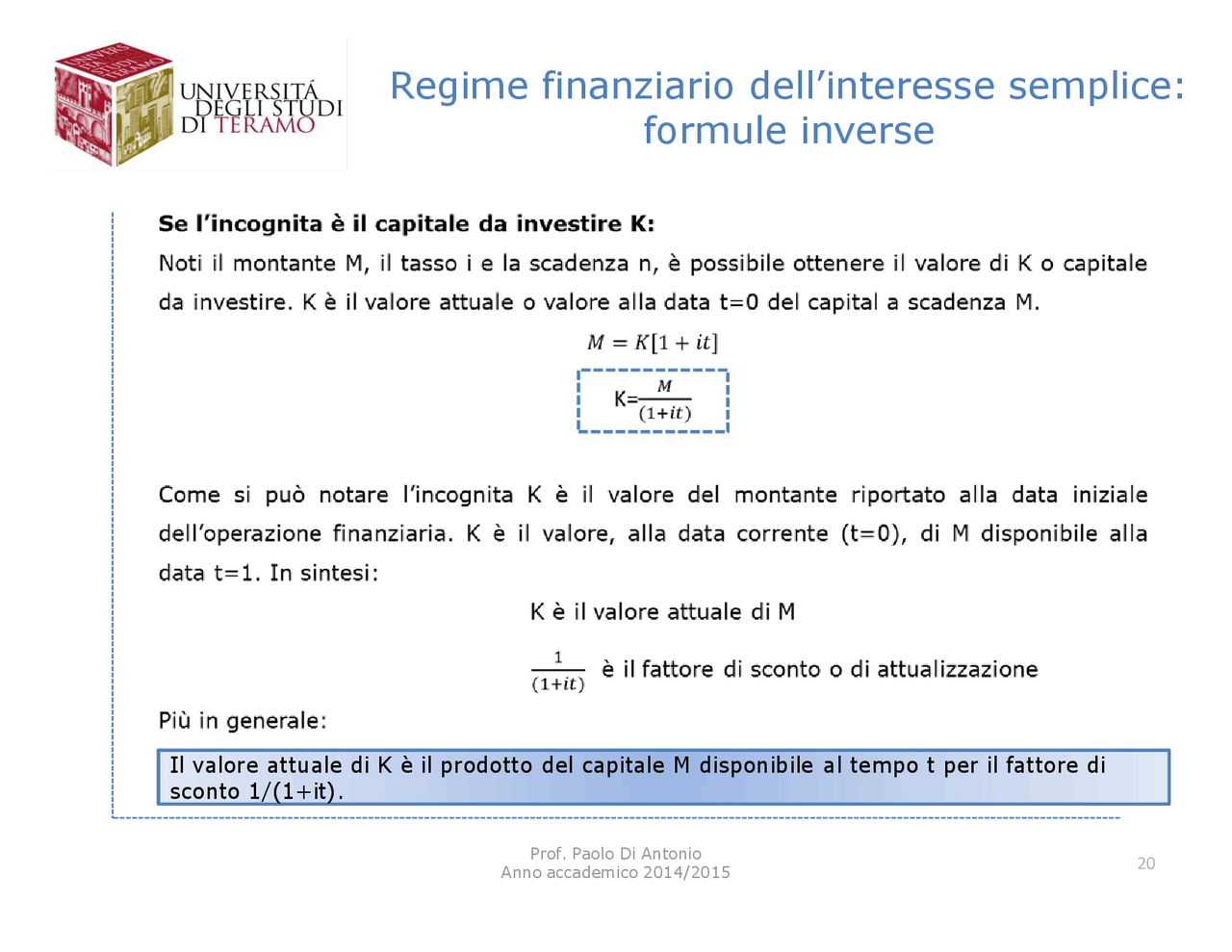 Matematica finanziaria (con formule) - Docsity