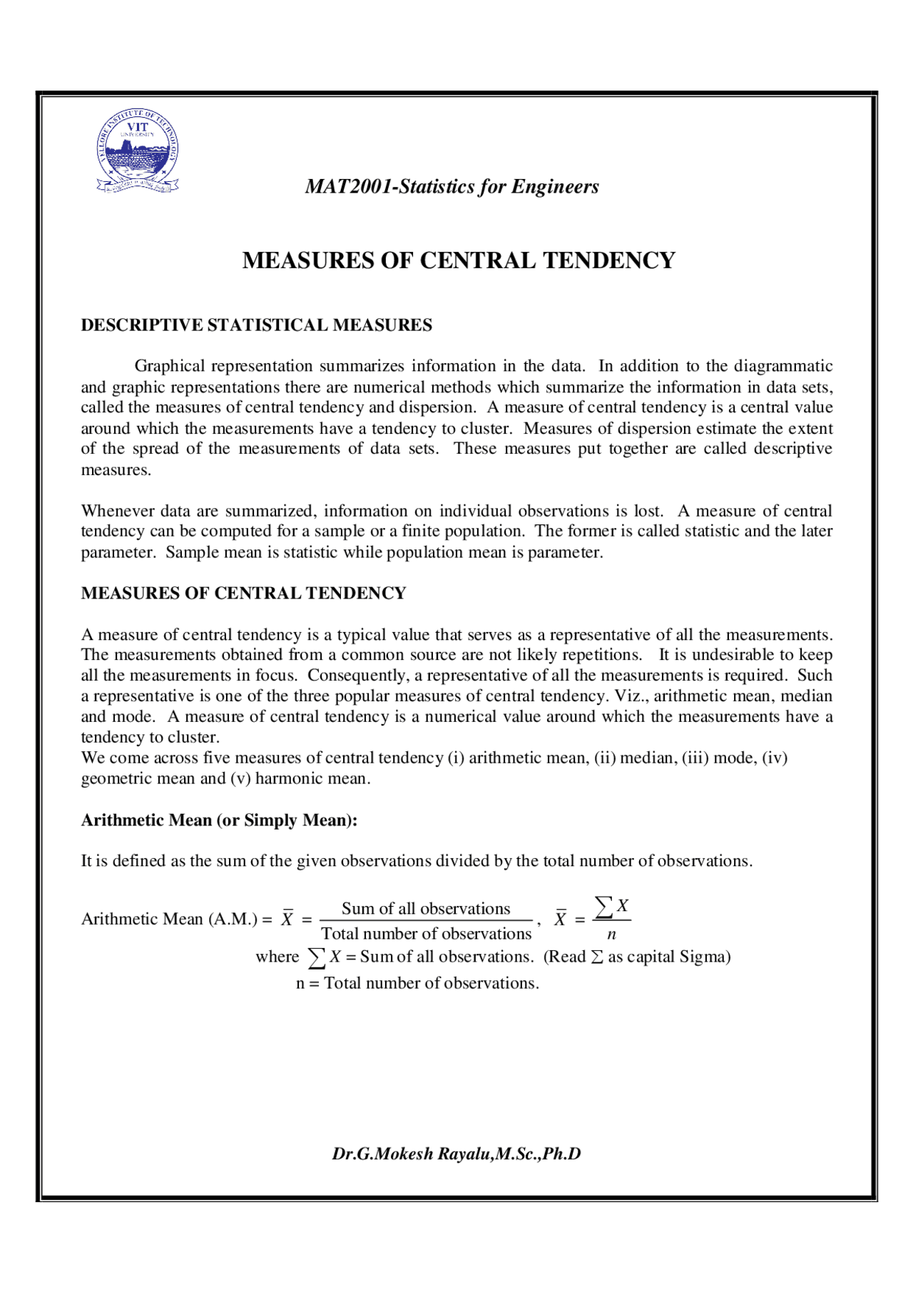 Statistics For Engineers Docsity