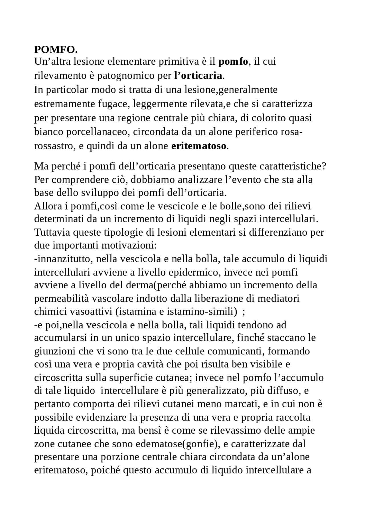 Lesioni elementari pomfo - Docsity