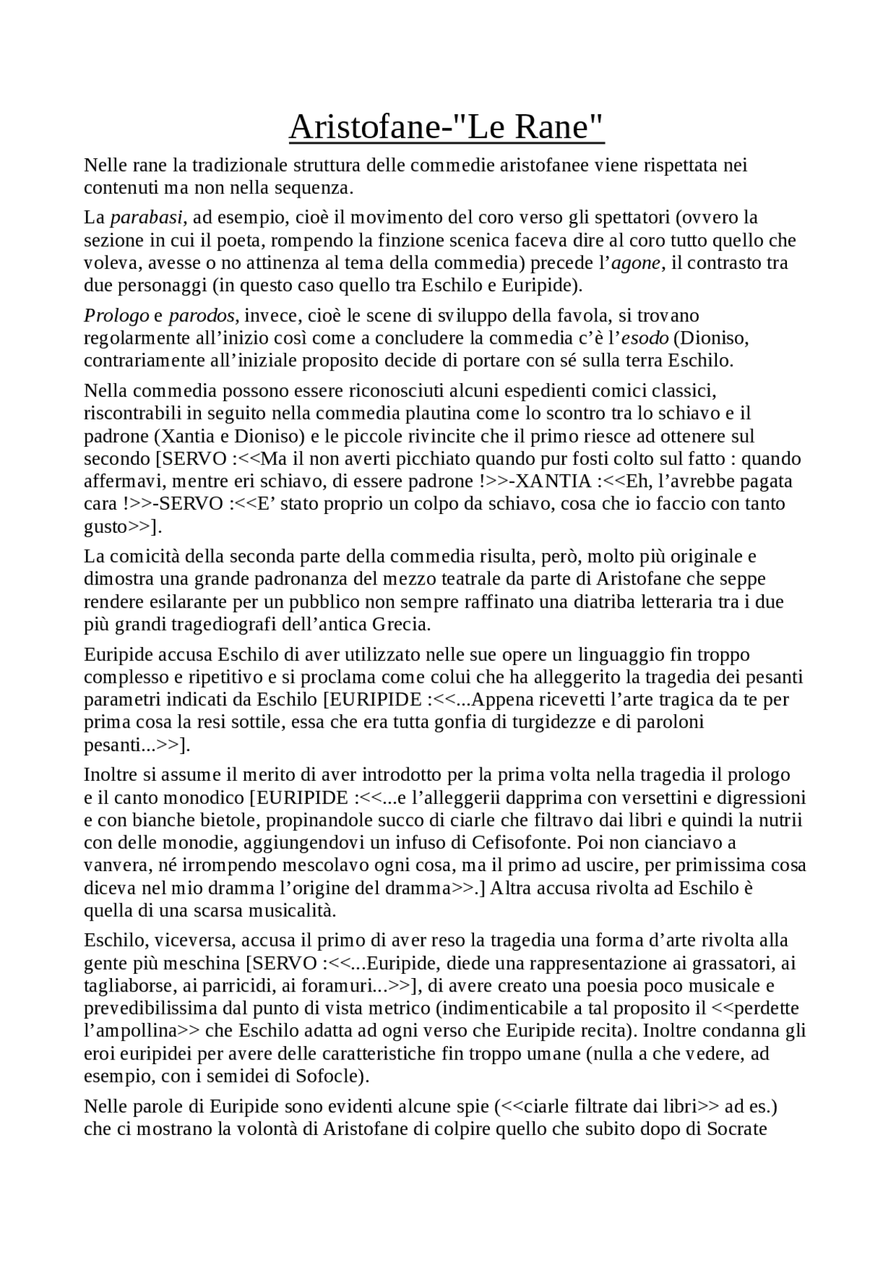 Le Rane Aristofane Docsity