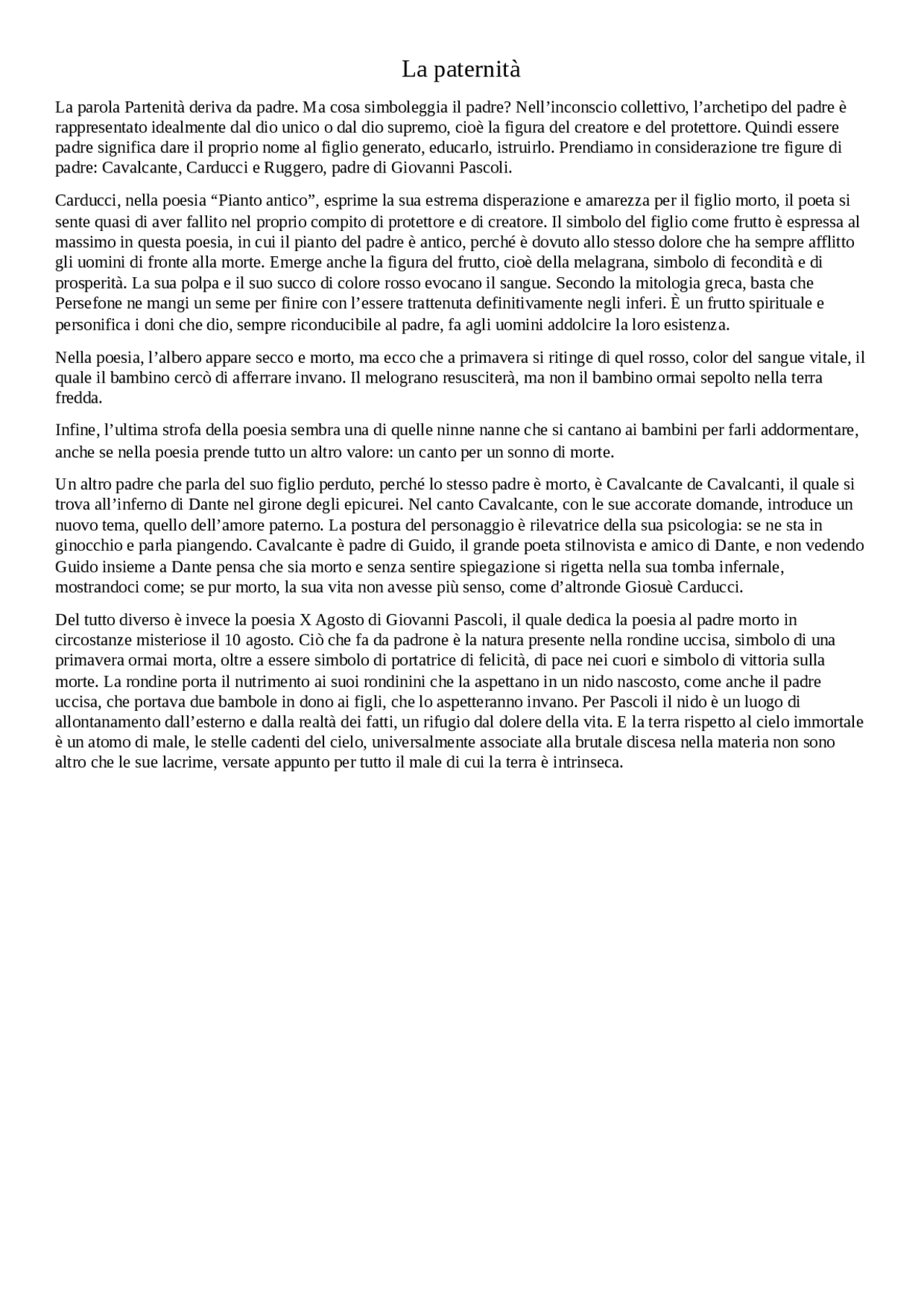 Tema Sulla Paternità Guide Progetti E Ricerche Di Italiano Docsity