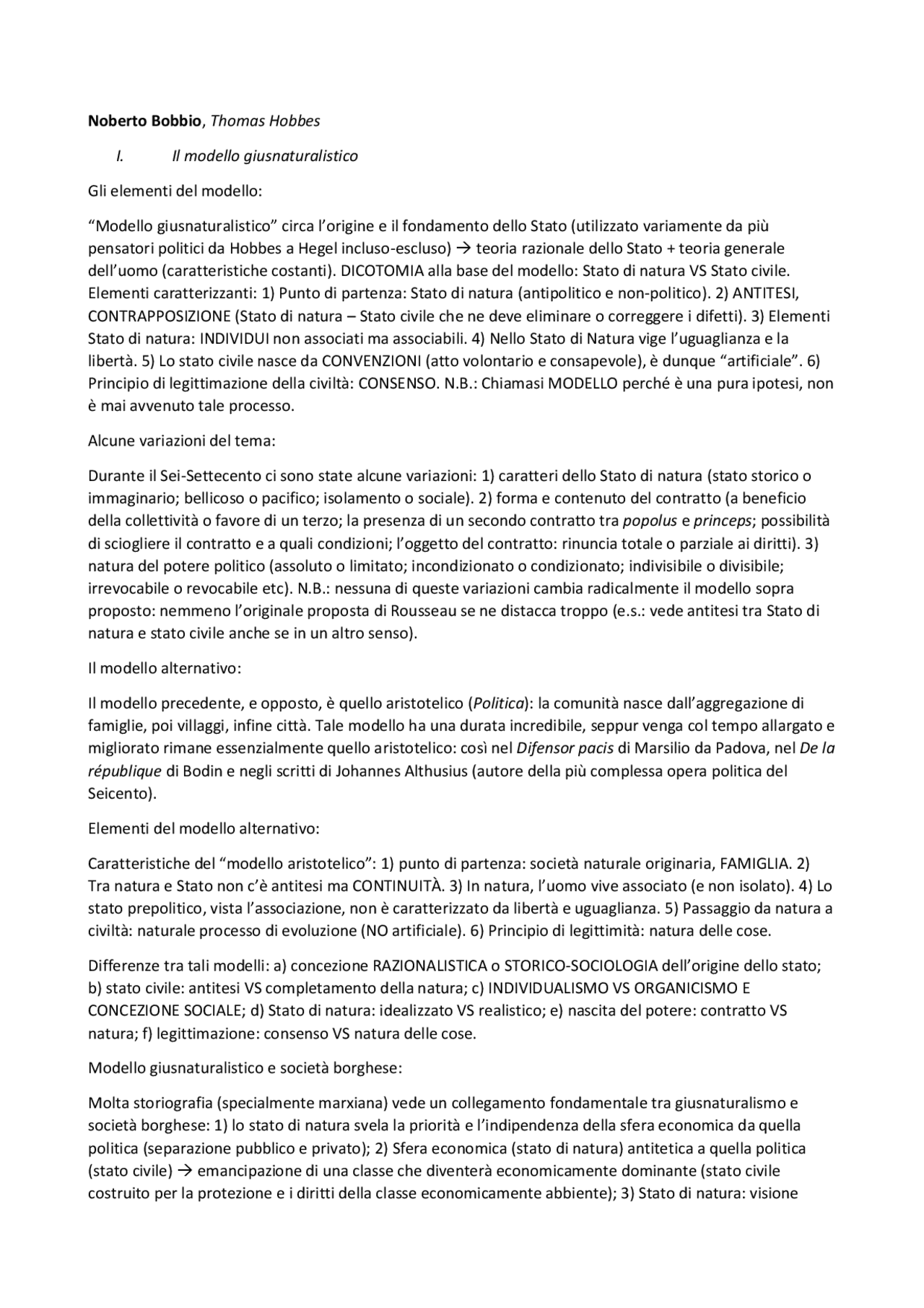Thomas Hobbes Norberto Bobbio Docsity