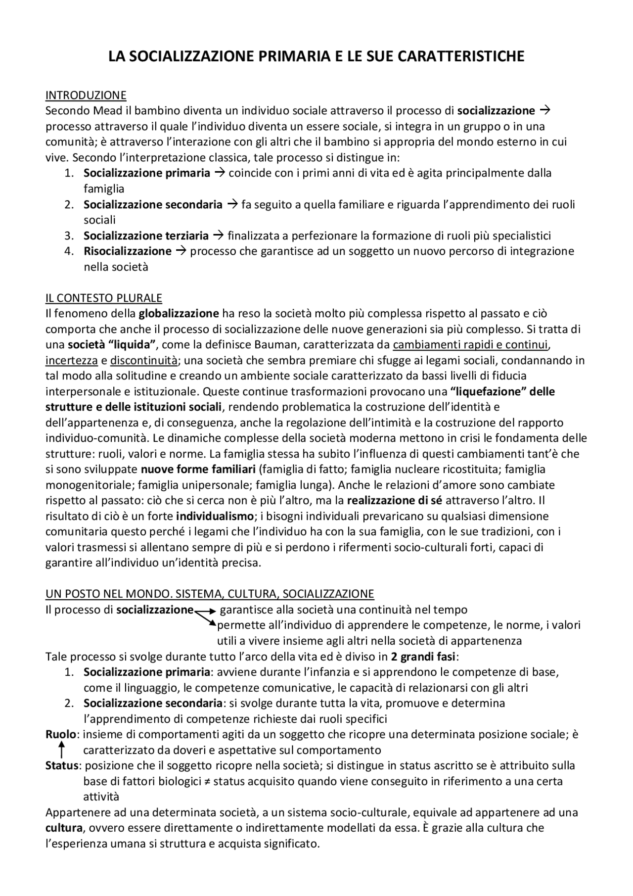 Teorie E Tecniche Della Socializzazione Primaria Docsity