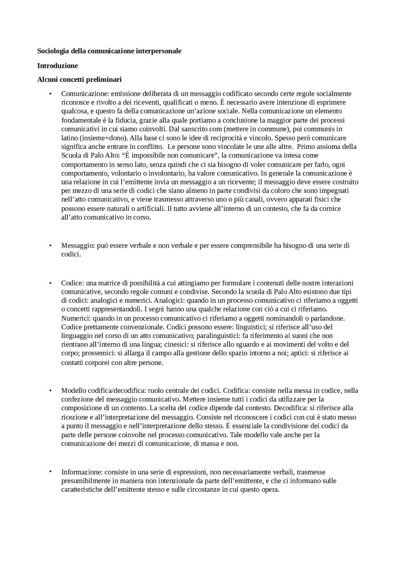 Sociologia Della Comunicazione Interpersonale Boni Docsity