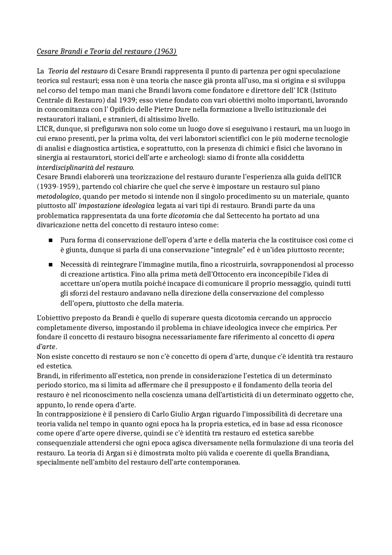 Cesare Brandi e la Teoria del Restauro + integrazioni lezioni prof.ssa ...
