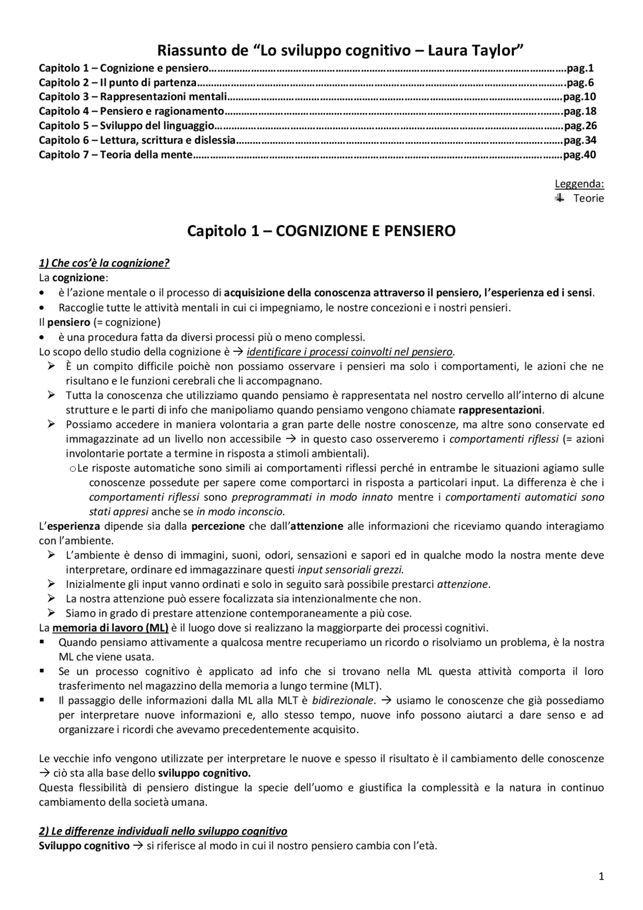 Riassunto Lo Sviluppo Cognitivo Laura Taylor Docsity