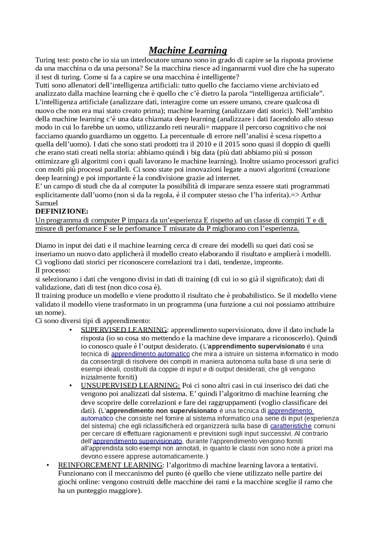 Machine Learning Informatica Docsity
