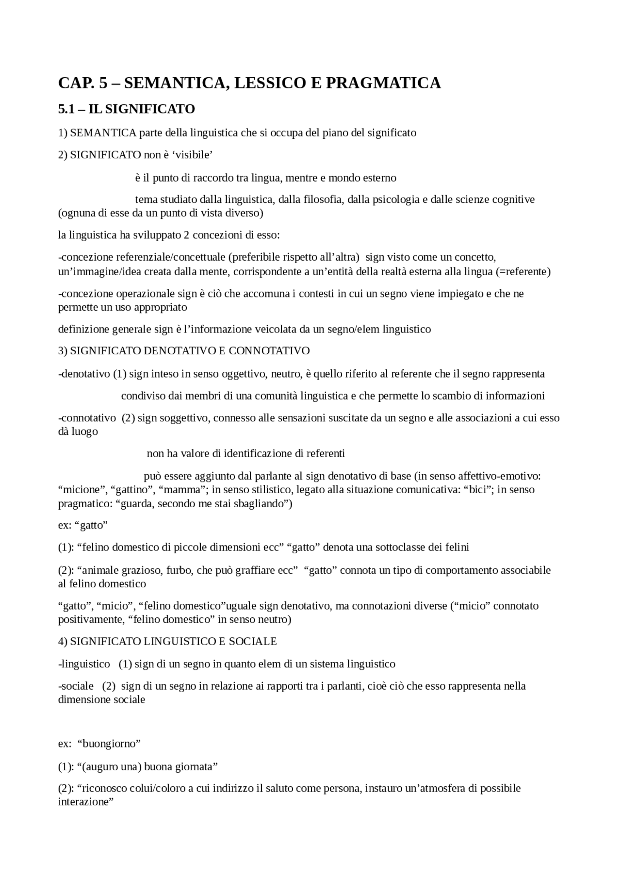 Cap 5 Semantica Lessico Pragmatica Docsity
