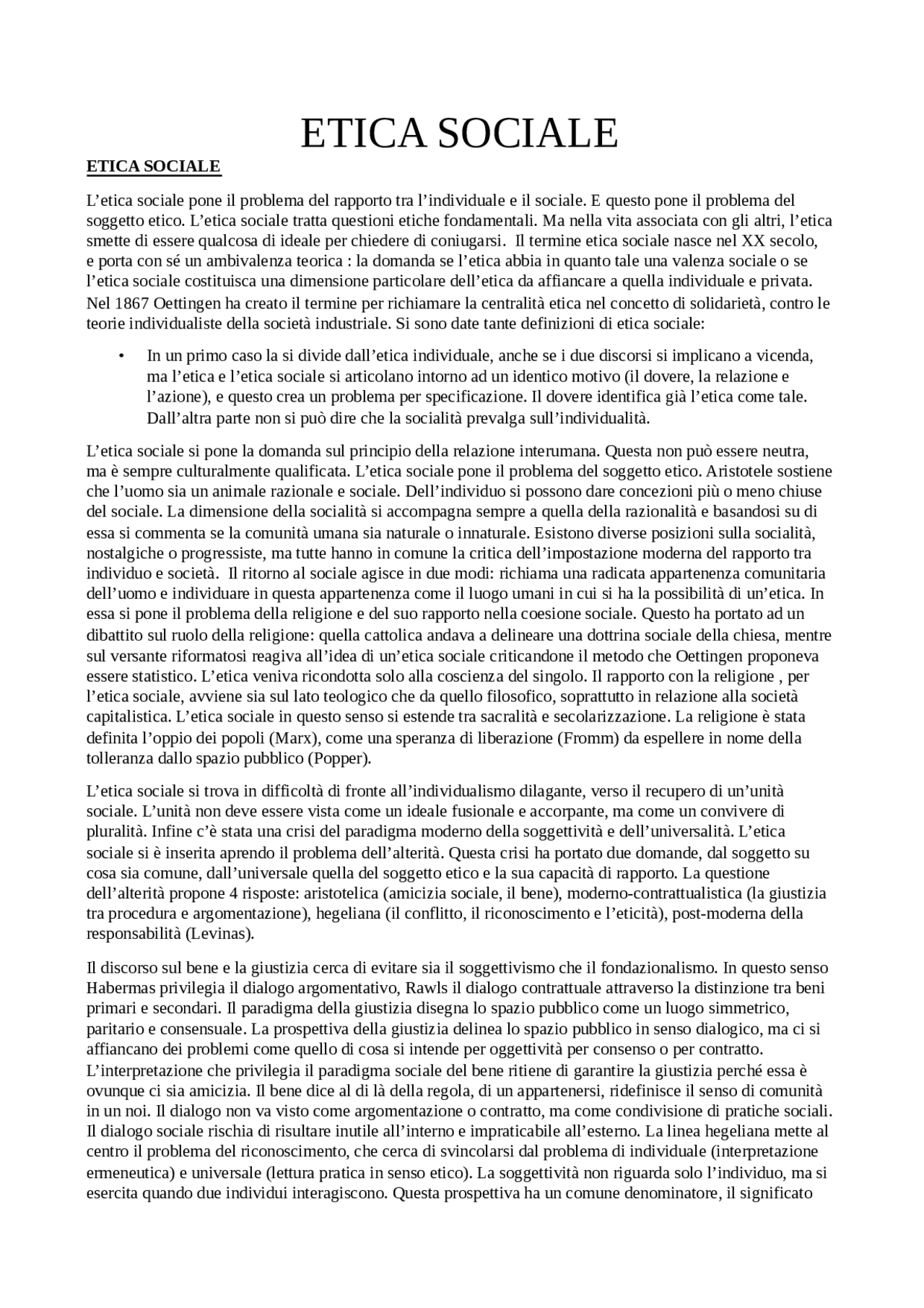 Riassunto Di Etica Sociale Docsity
