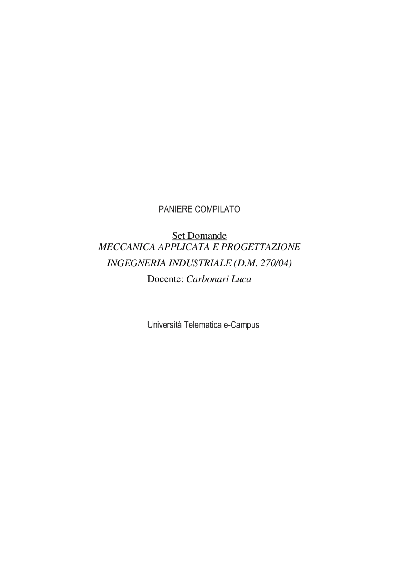 Paniere Compilato Di Meccanica Applicata Prof Carbonari Ecampus