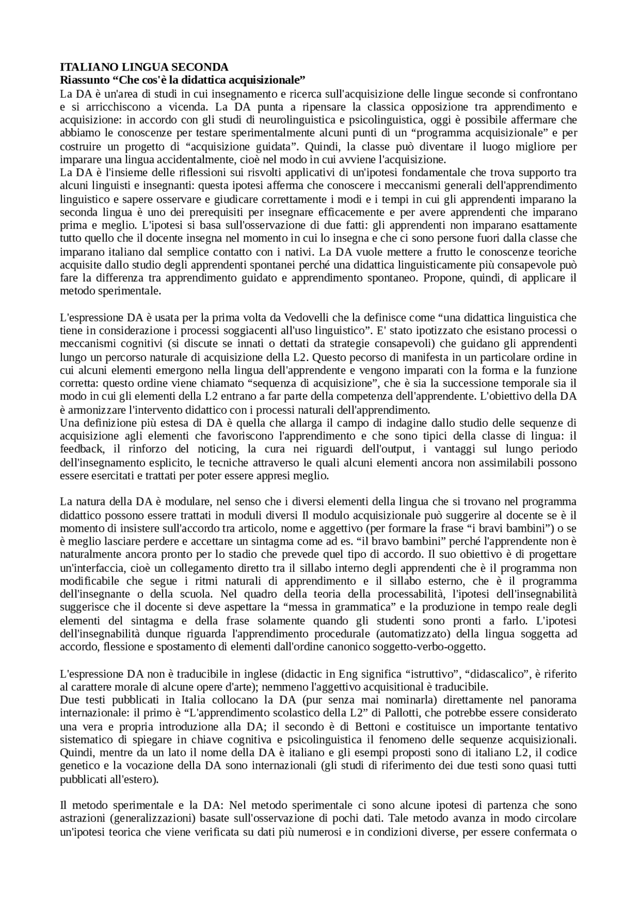 Riassunto Per Esame Italiano Lingua Seconda Docsity