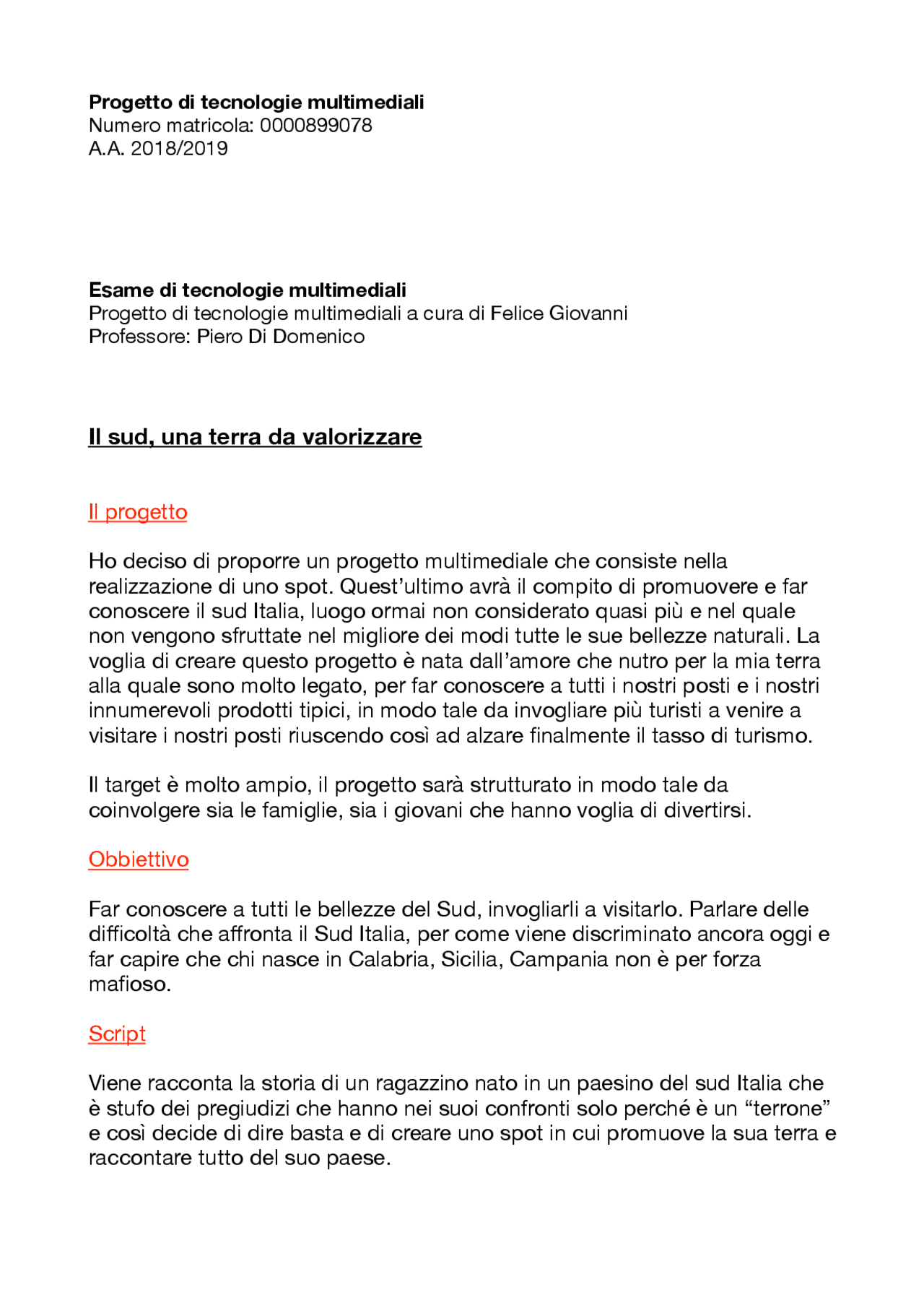 Progetto Tecnologie Multimediali Docsity
