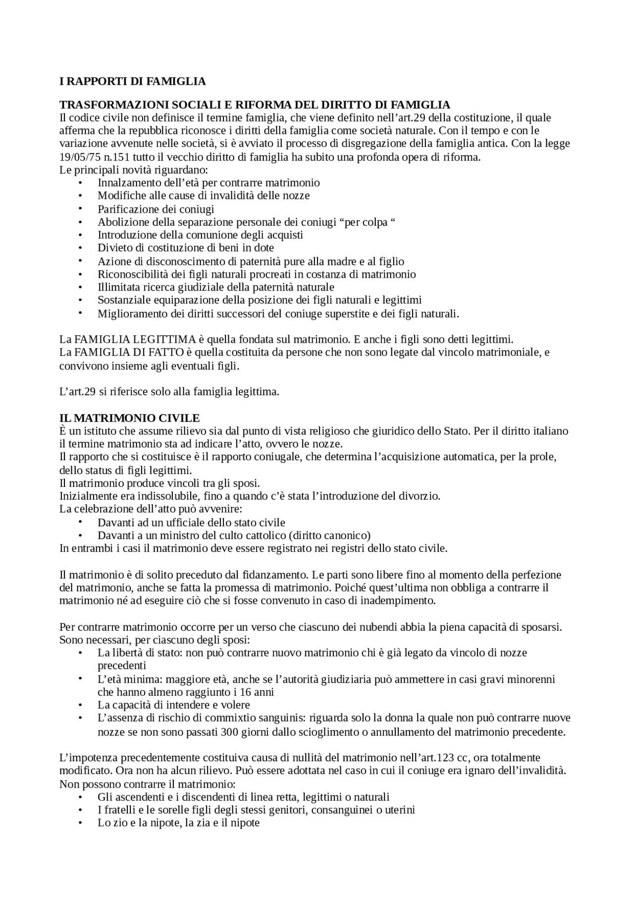 Sintesi Dei Rapporti Di Famiglia Docsity