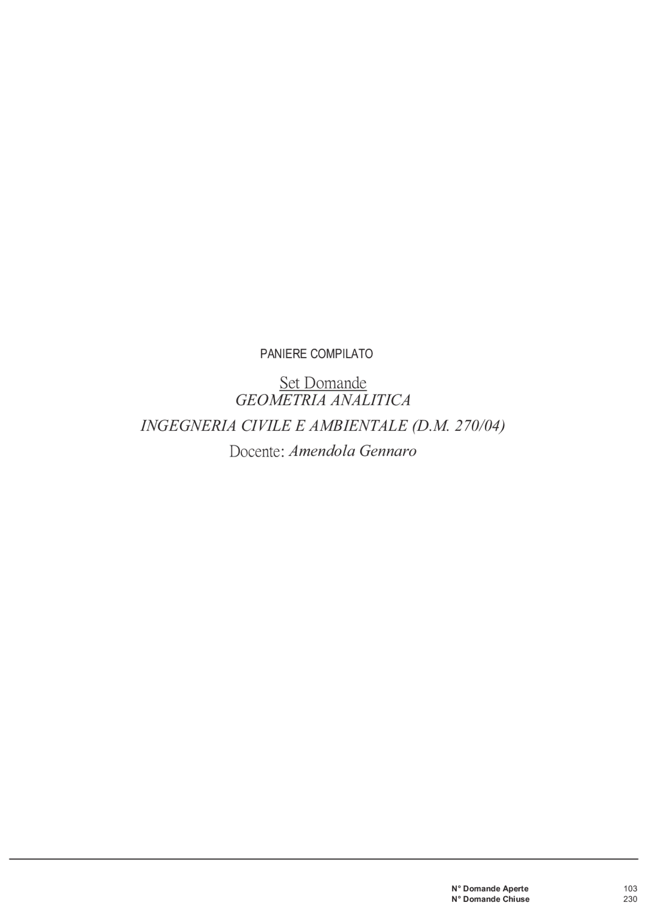 Paniere Compilato Di Geometria Analitica Prof Amendola Ecampus