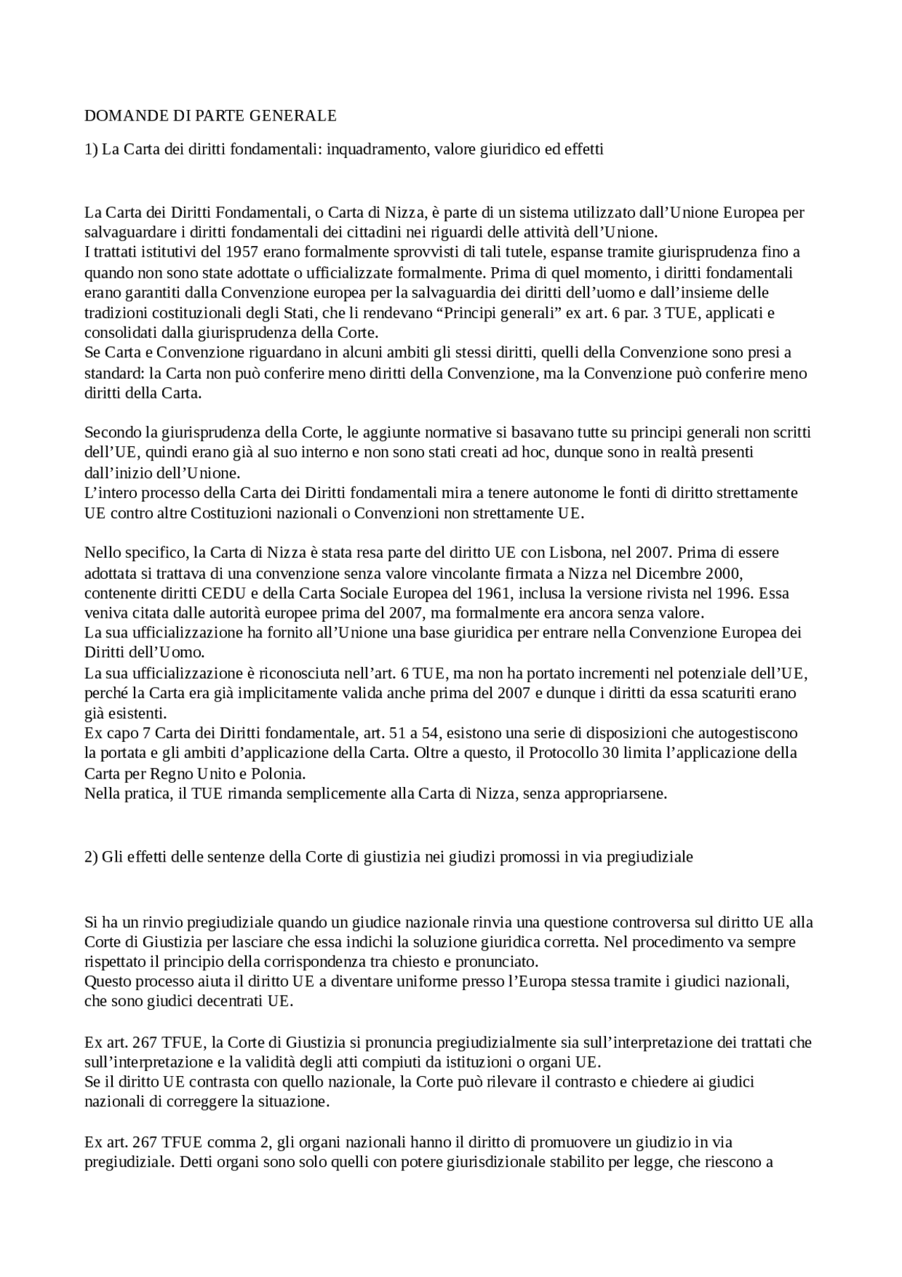 Domande E Risposte Fabbricotti Diritto Ue Sapienza Scritto Docsity