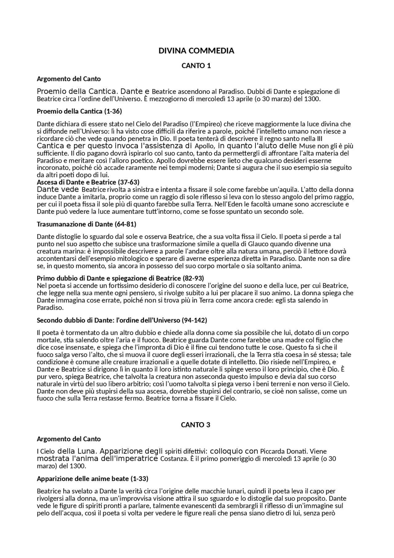 Paradiso Divina Commedia Docsity