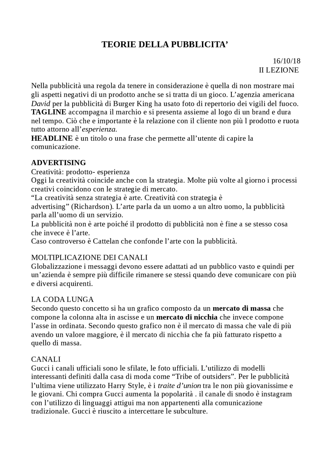Teorie Della Pubblicità Docsity
