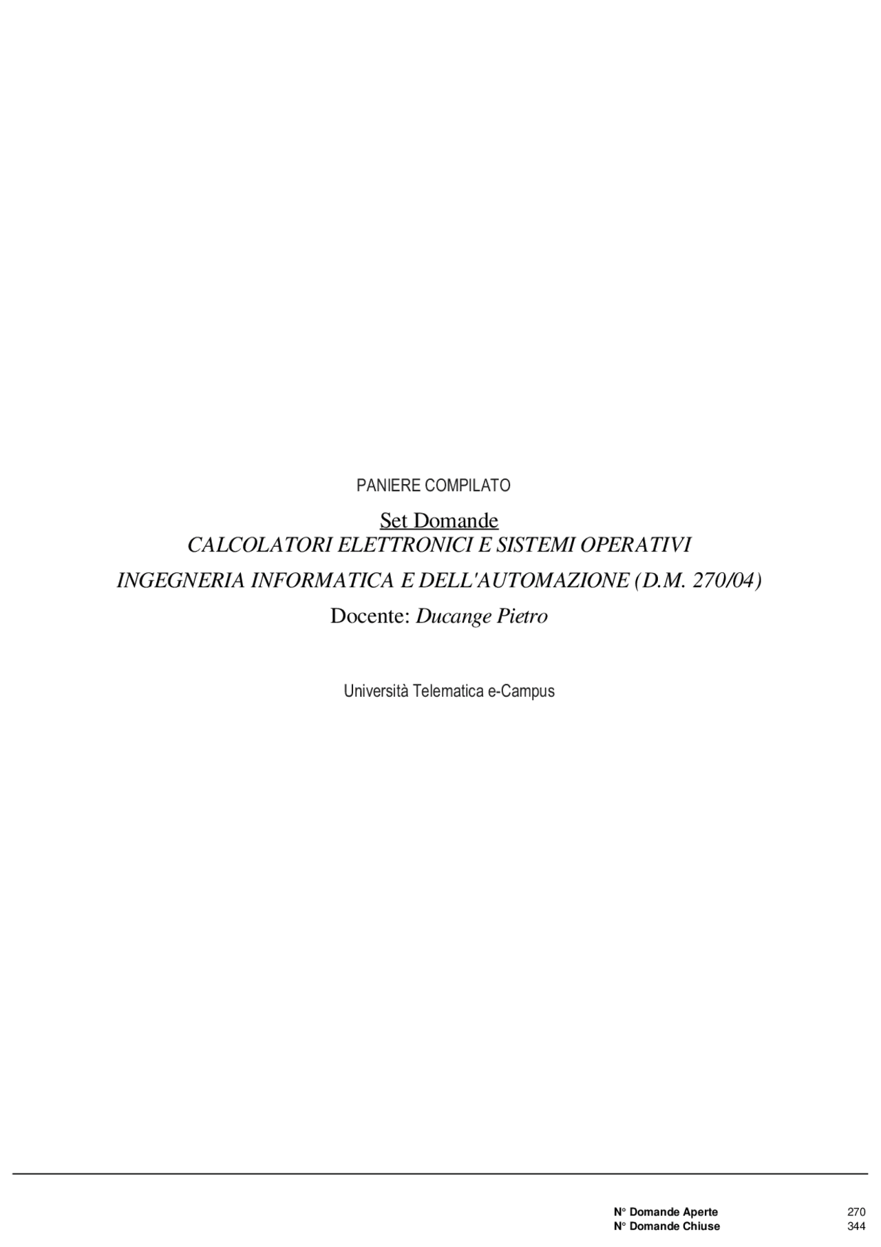 Paniere Compilato Di Calcolatori Elettronici E Sistemi Operativi Prof