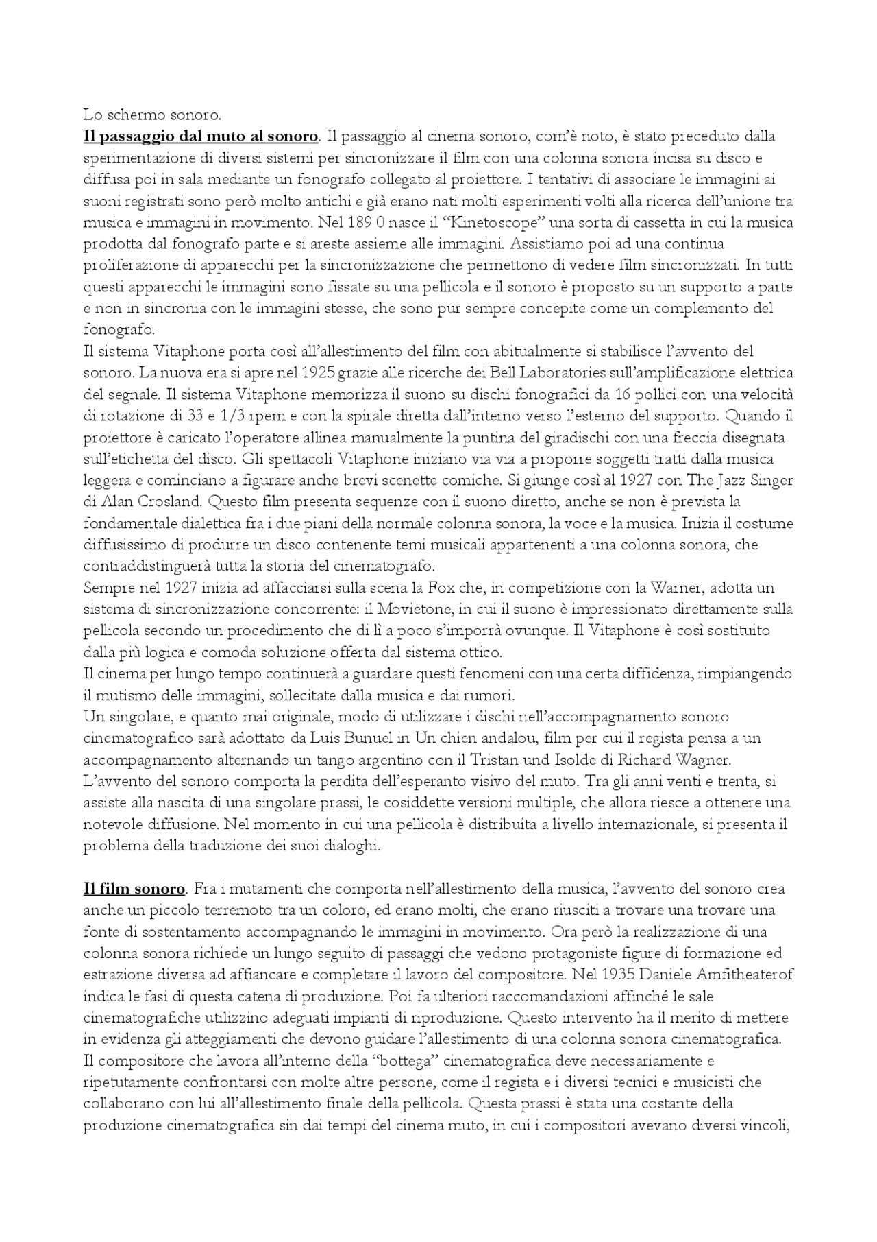 Riassunto Lo Schermo Sonoro Docsity