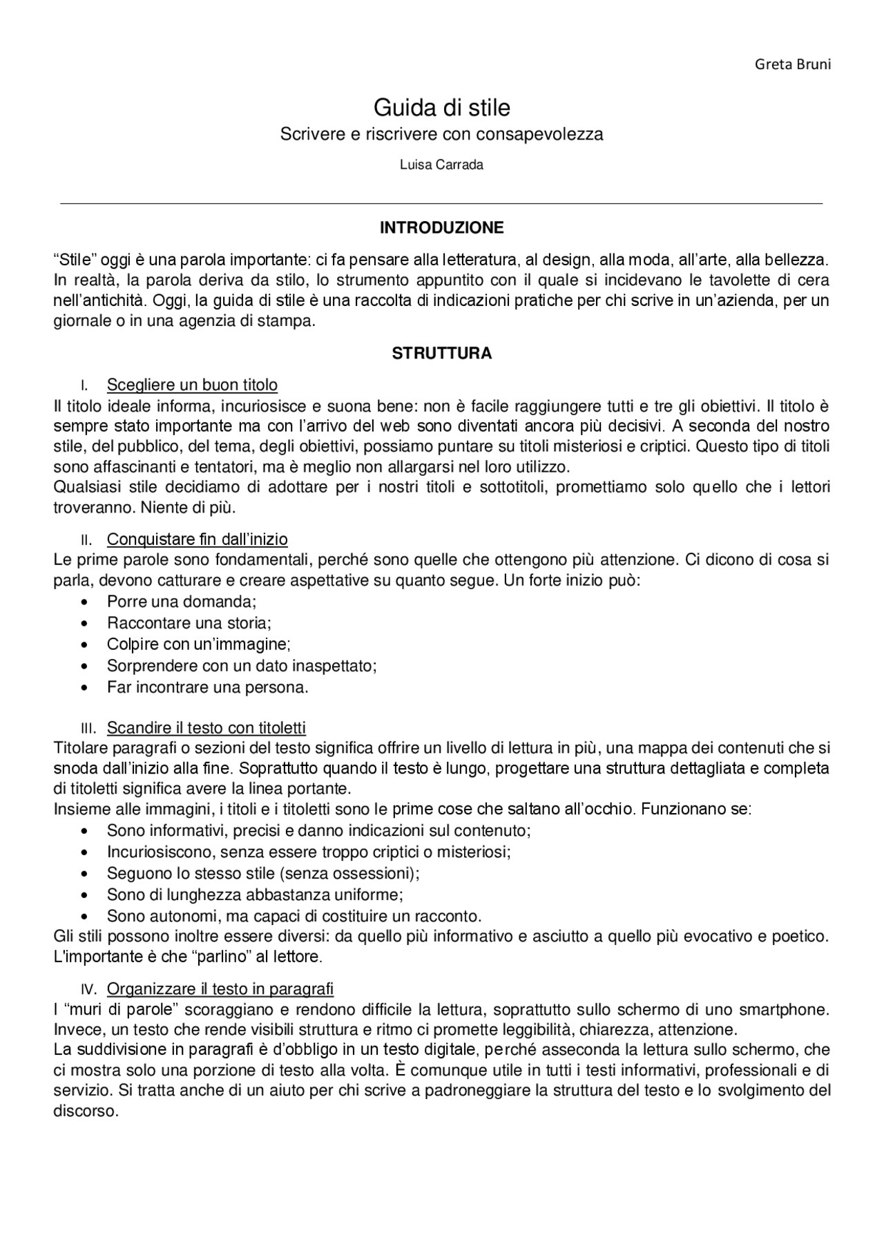 Riassunto Guida Di Stile Luisa Carrada Docsity