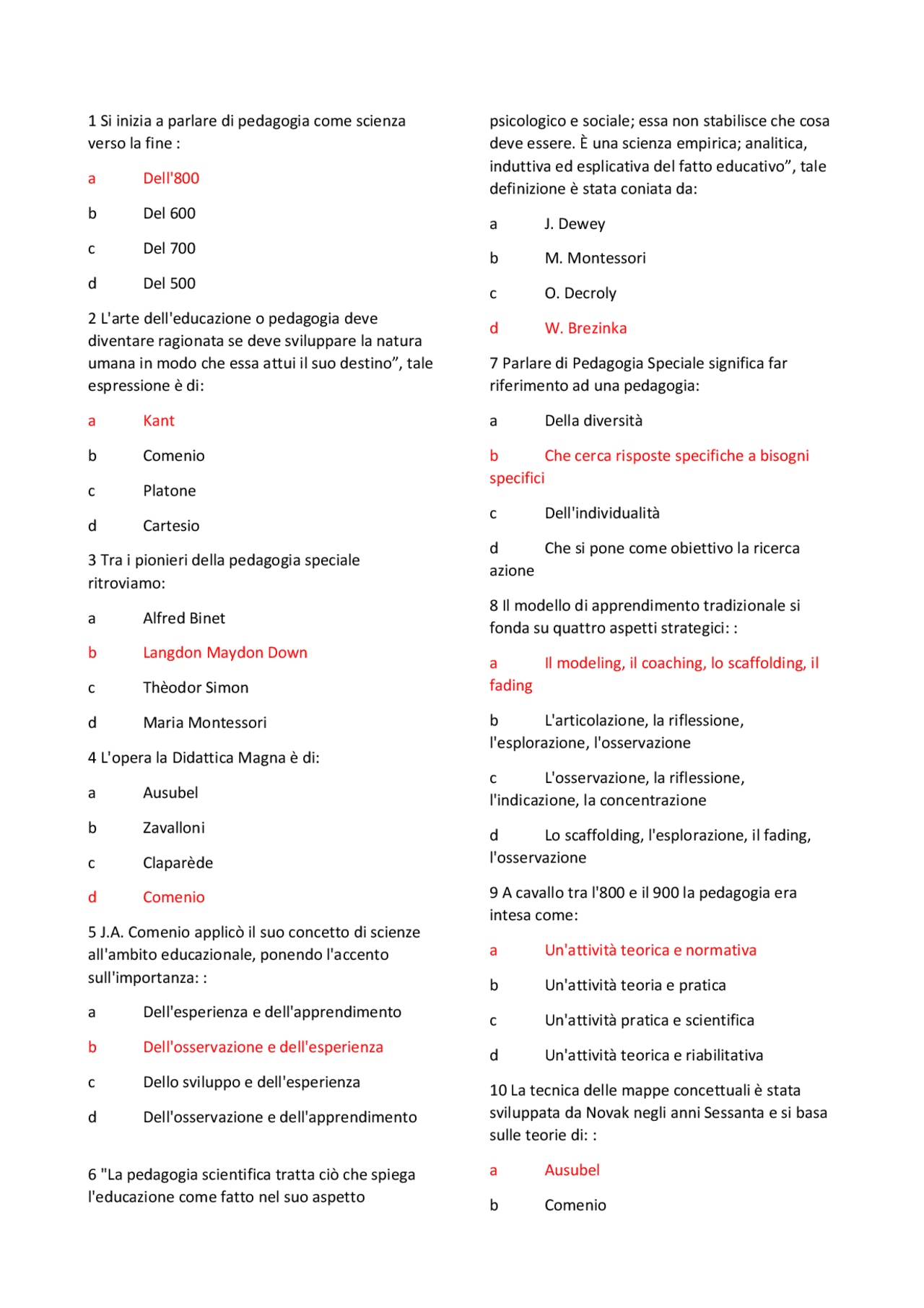 Domande And Risp Corretta Didattica Speciale E Generale Unipegaso Docsity