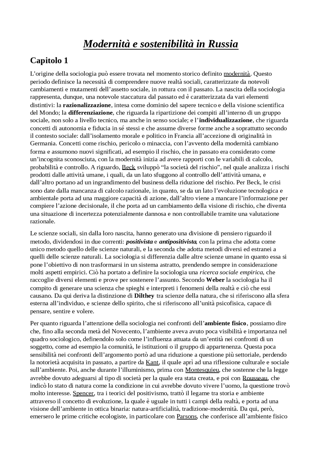 Modernità E Sostenibilità In Russia Riassunto Docsity
