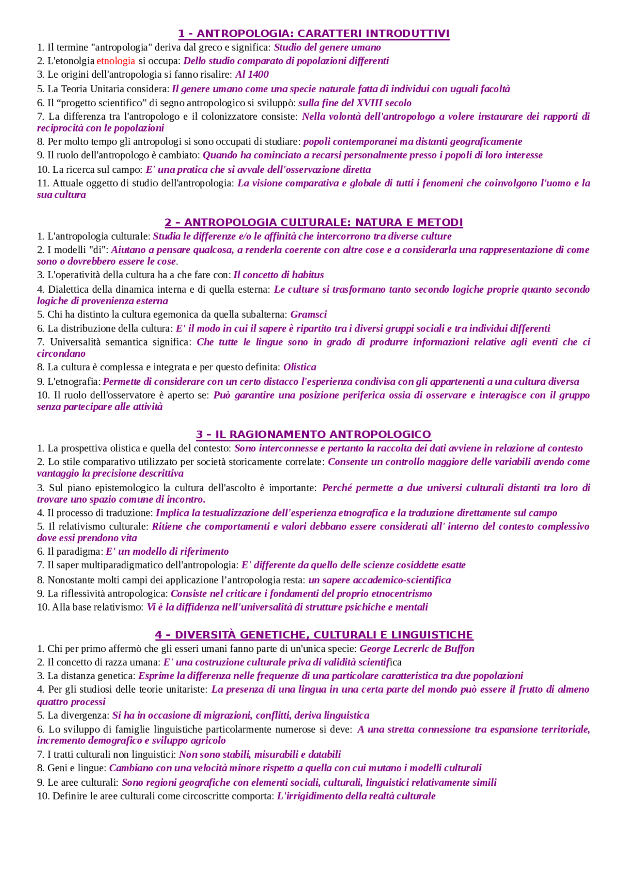 Test Antropologia 24 Cfu Docsity