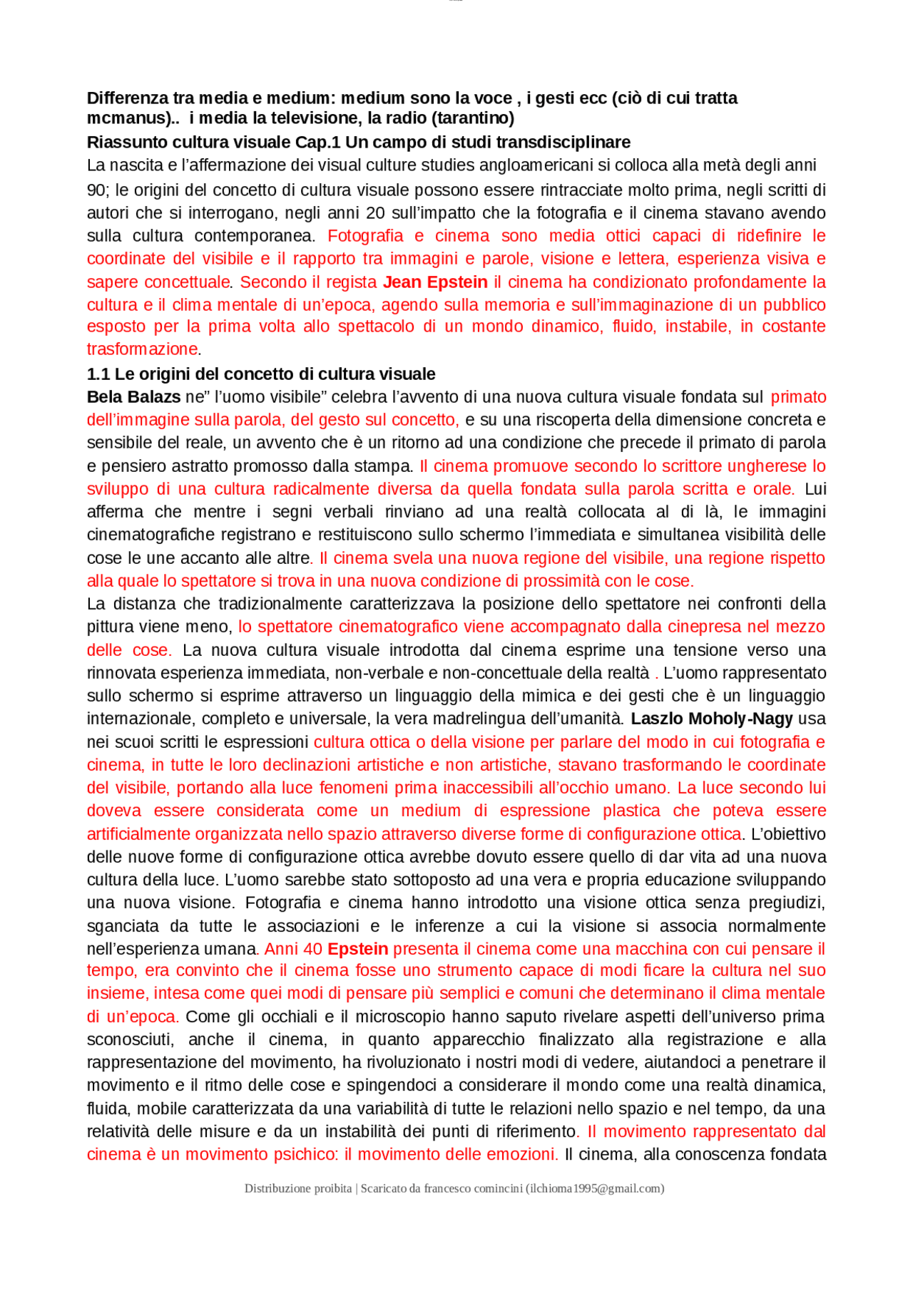 Riassunto Cultura Visuale Docsity