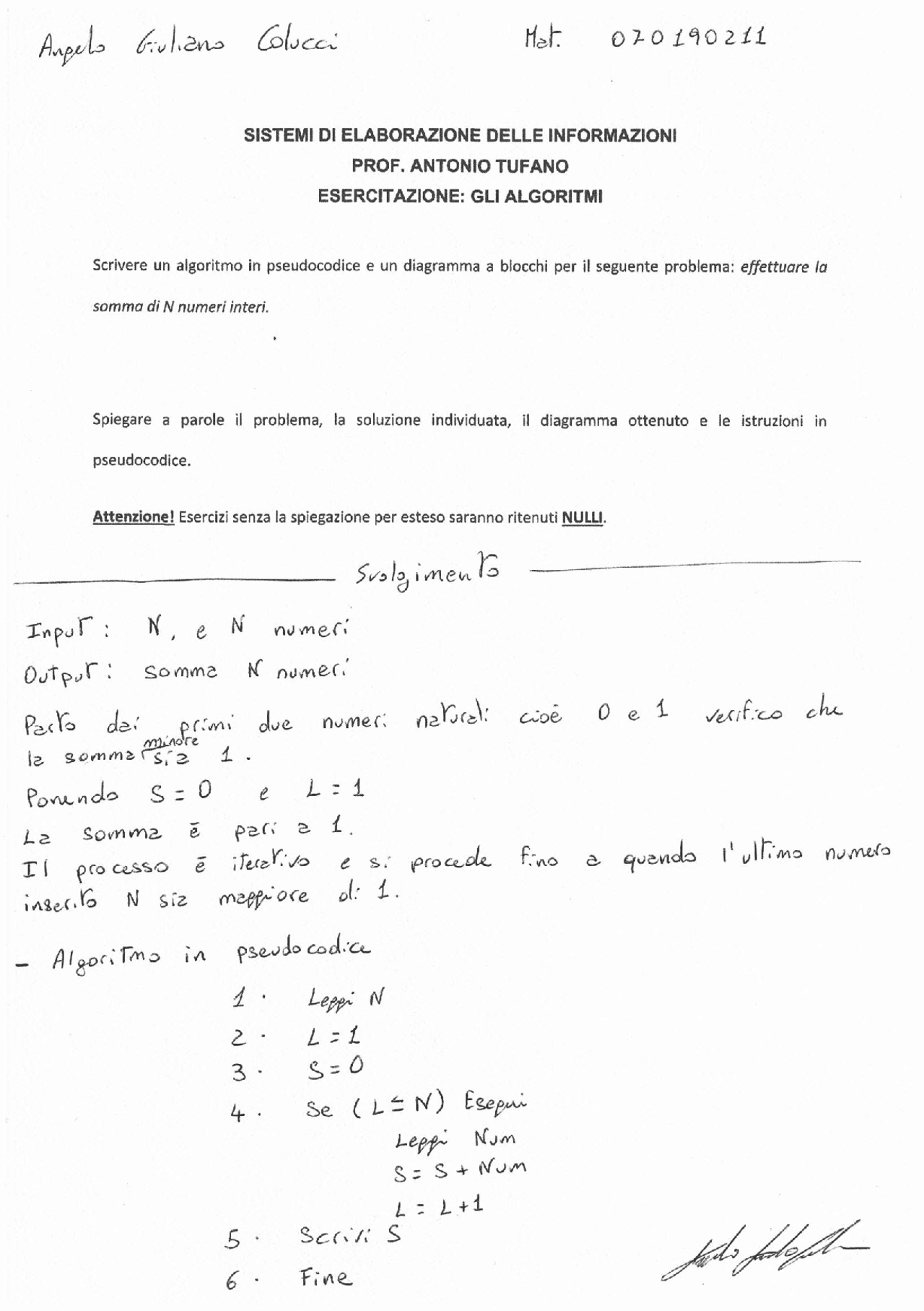 Esercitazione Algoritmi Docsity