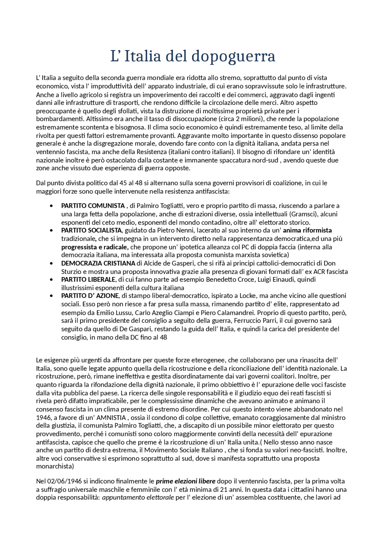 Il Secondo Dopoguerra Docsity