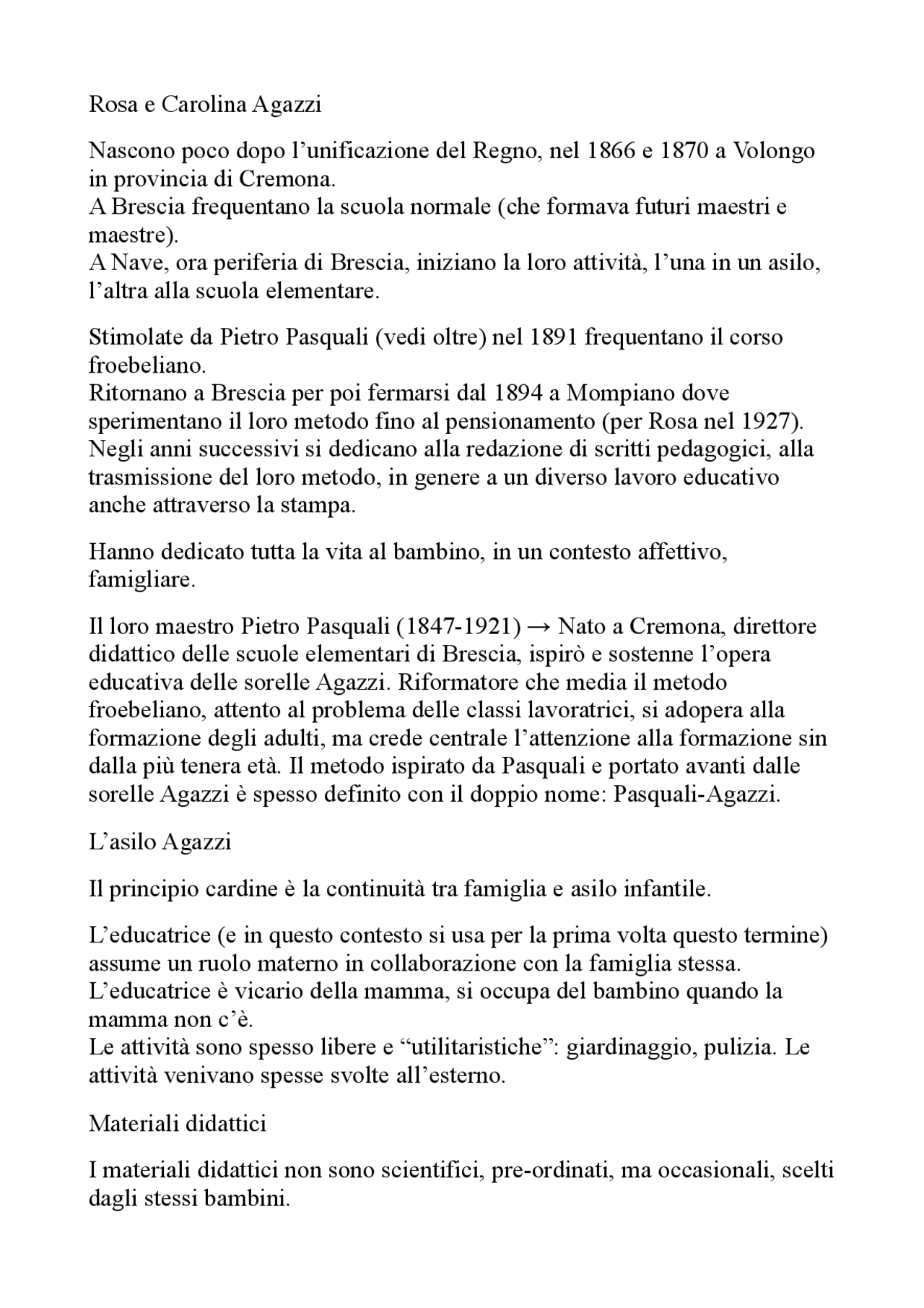 Storia Della Pedagogia Agazzi E Montessori Docsity