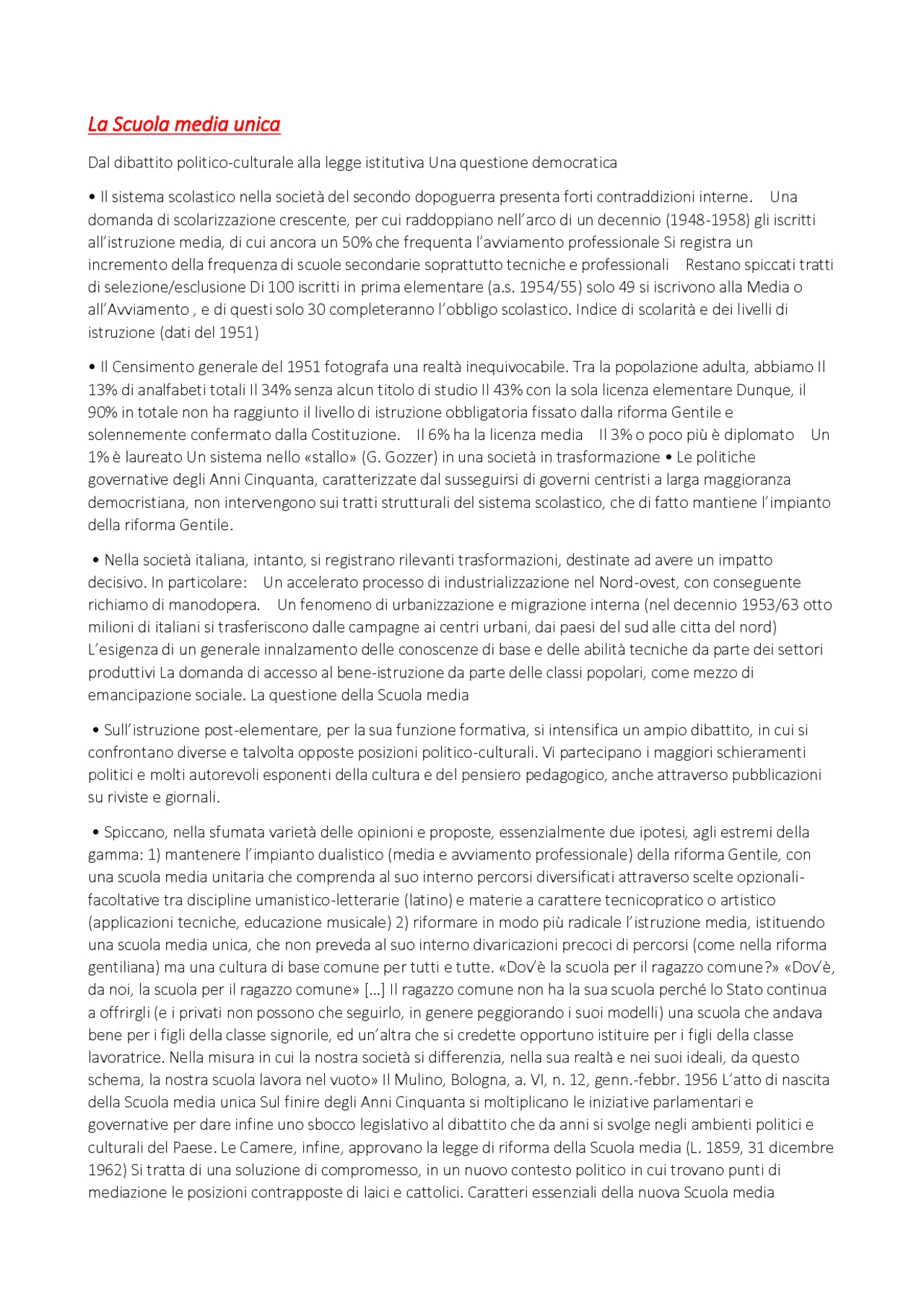 La Scuola Media Unica Docsity