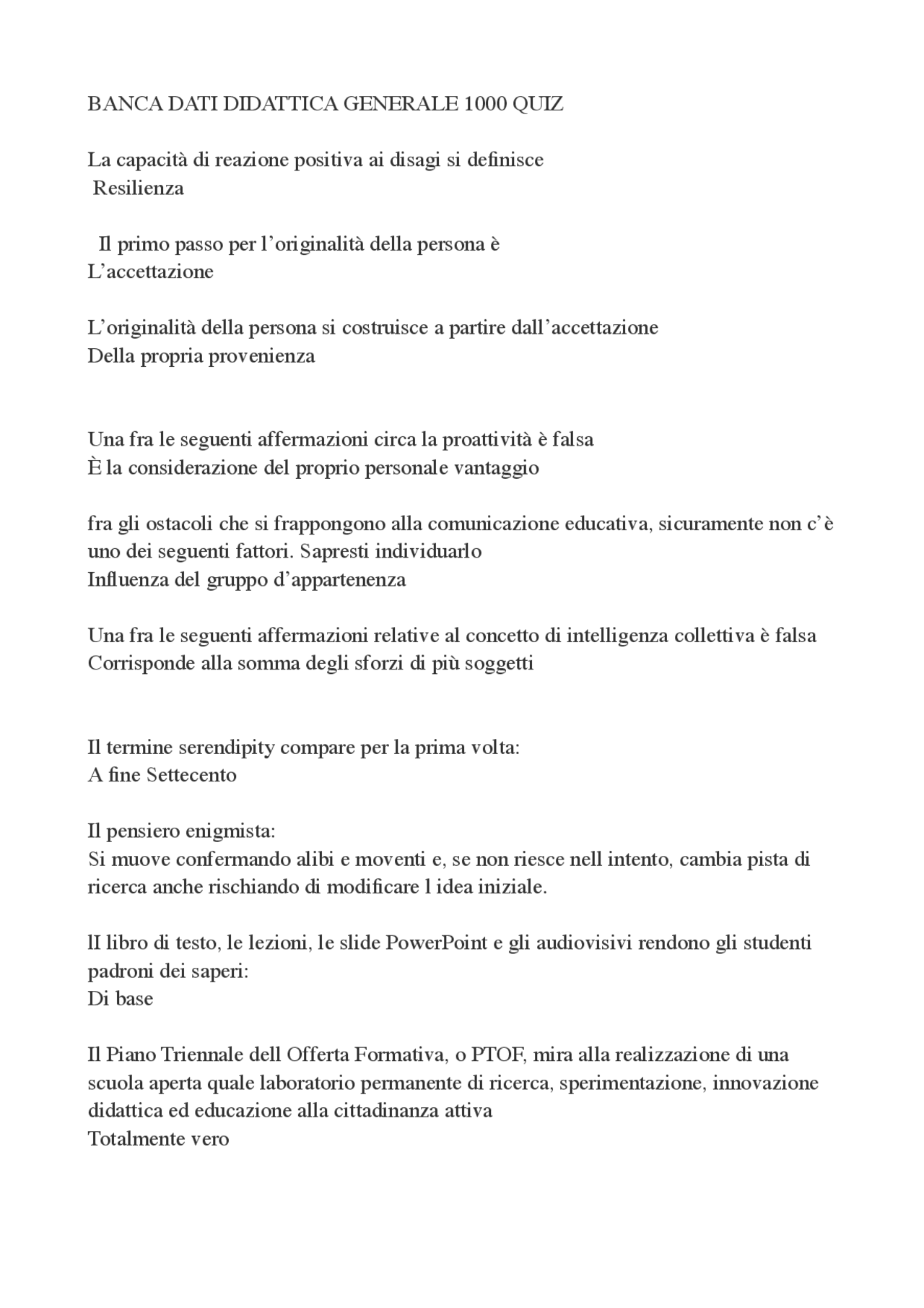 Test 1000 Domande Con Risposte Di Didattica Generale Prof Todino
