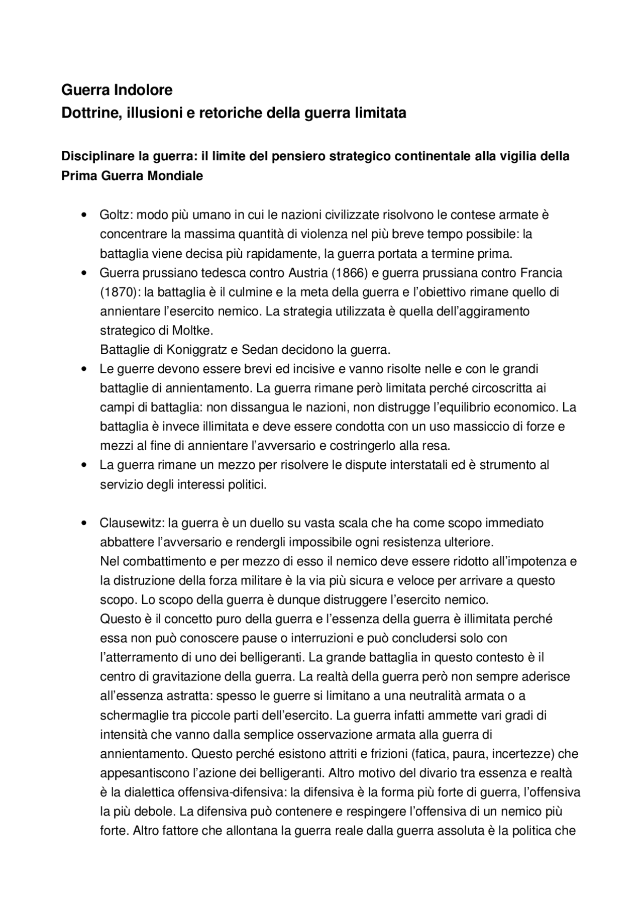 Riassunto Del Libro Guerra Indolore Docsity