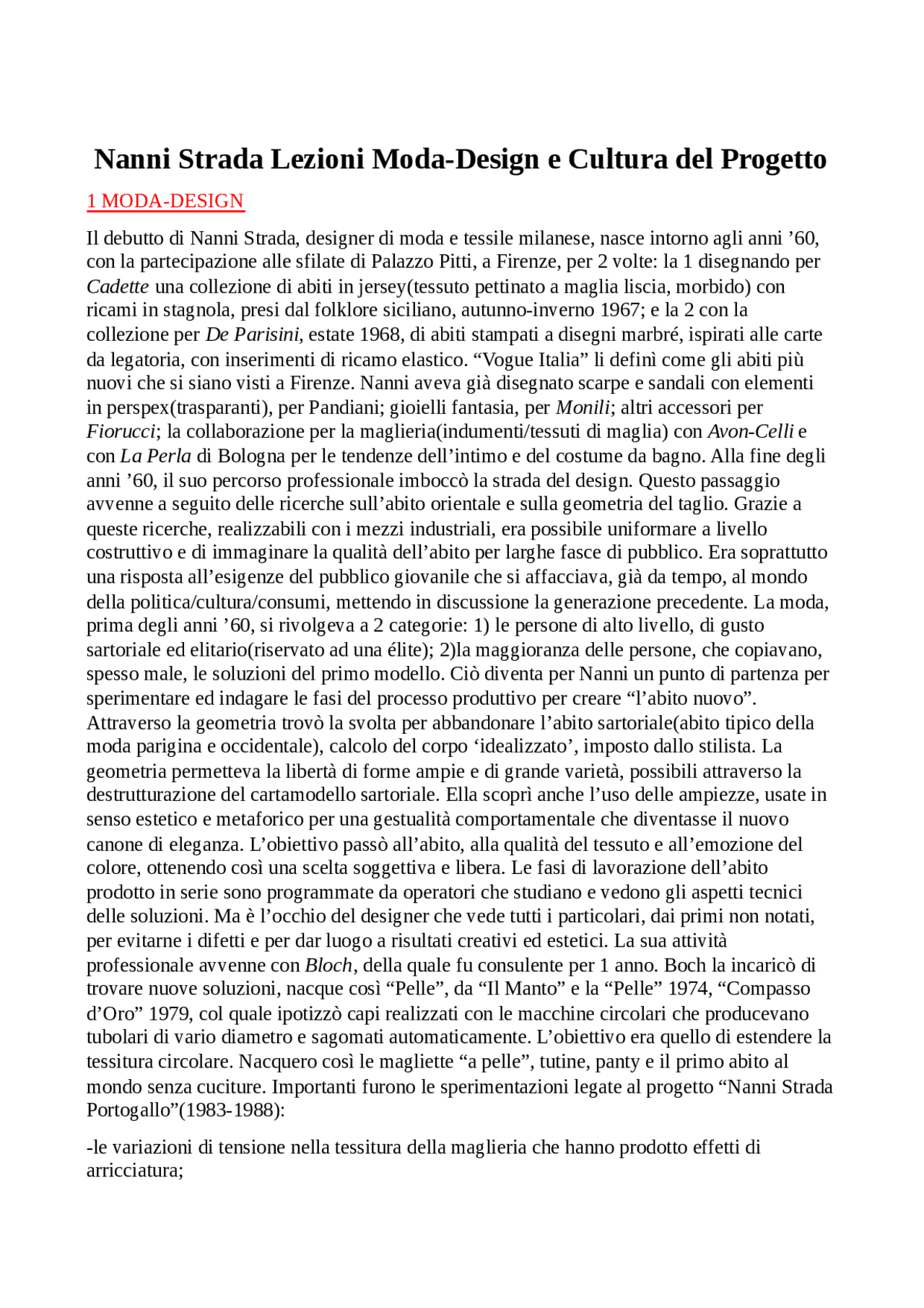 NANNI STRADA lezione moda e design e cultura del progetto - Docsity