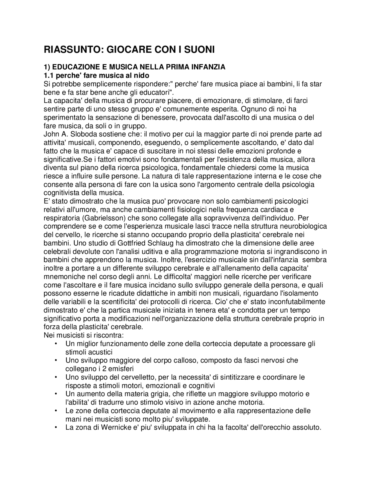 Riassunto Giocare Con I Suoni Docsity