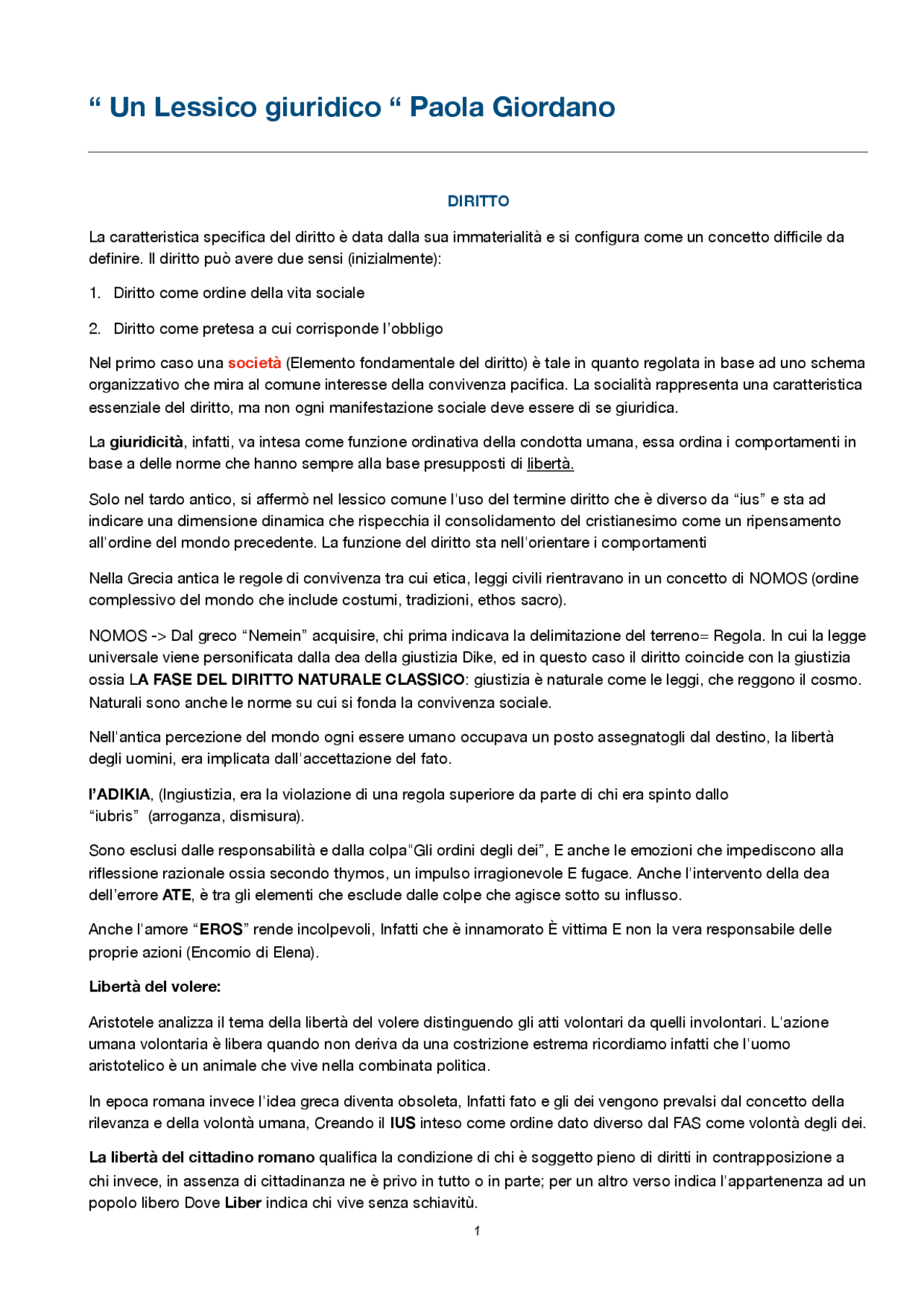 Un Lessico Giuridico Docsity