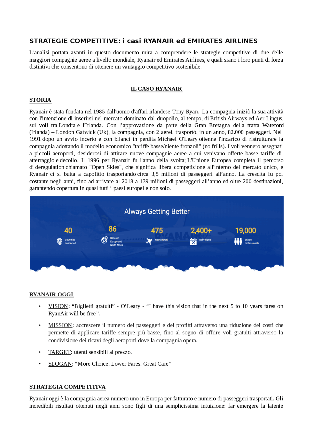 Strategie competitive ryanair emirates - Docsity
