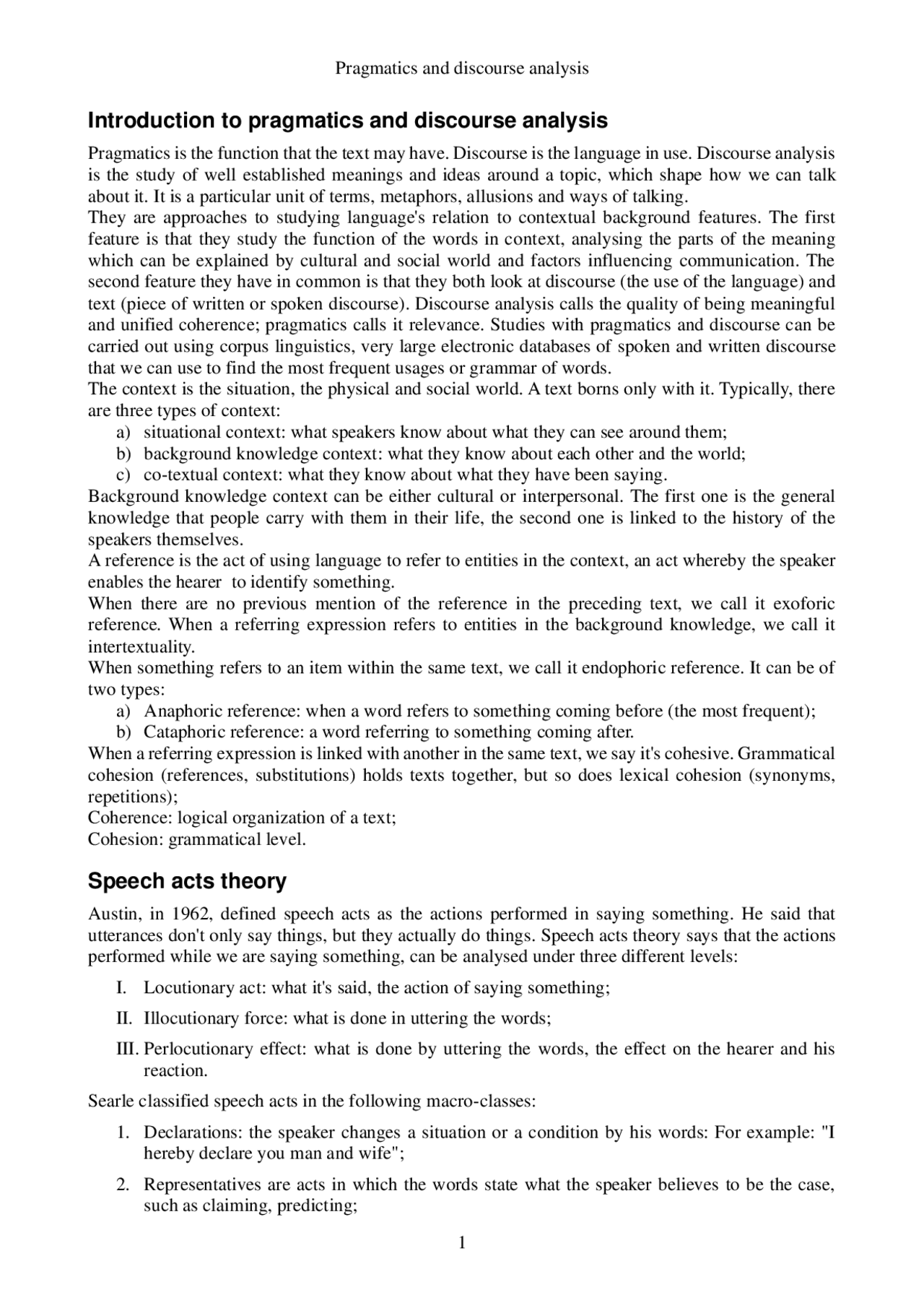 Pragmatics And Discourse Analysis Docsity