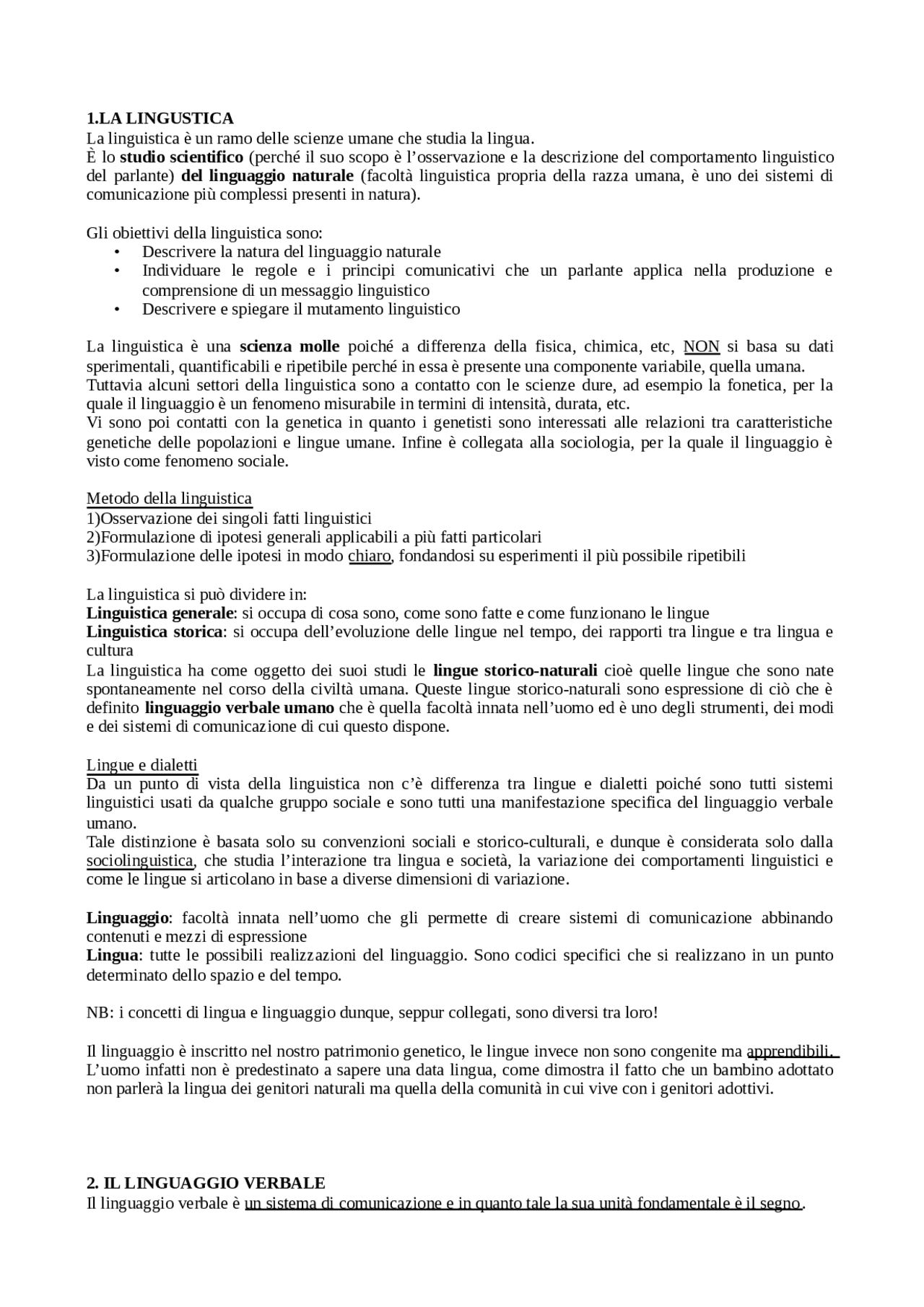 Linguistica Generale Riassunto Docsity