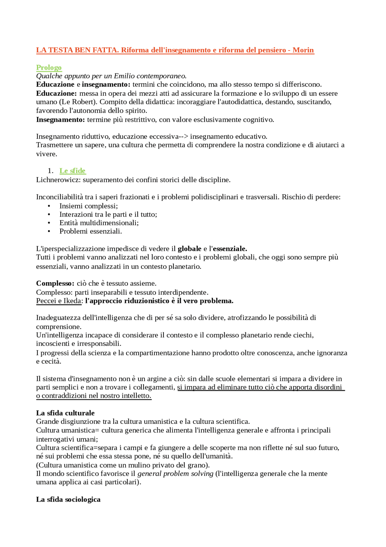 La Testa Ben Fatta Di Morin Docsity