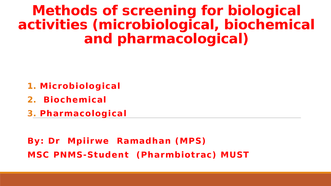 Biological activity screening - Docsity