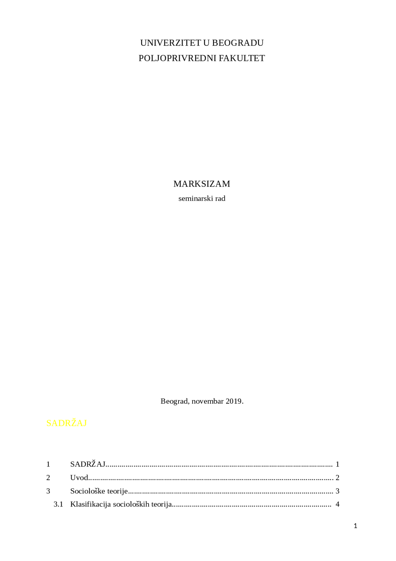 Sociološke teorije - marksizam | Završni radovi' predlog Sociologija - Docsity