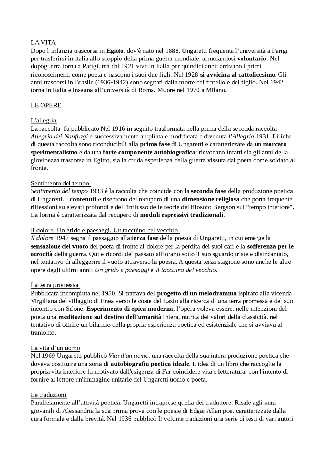 Riassunto Giuseppe Ungaretti Docsity