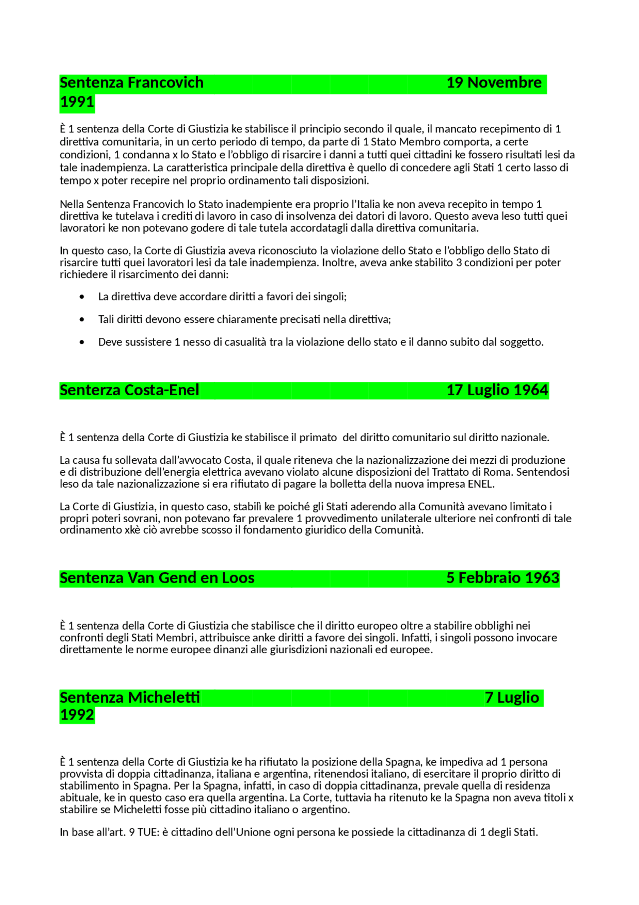 Sentenze Della Corte Di Giustizia Dellue Docsity