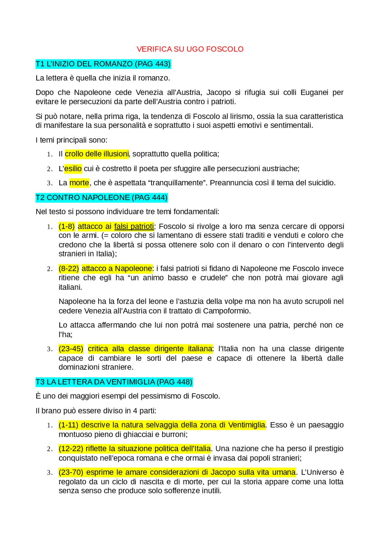 Vita E Poesie Di Foscolo Docsity