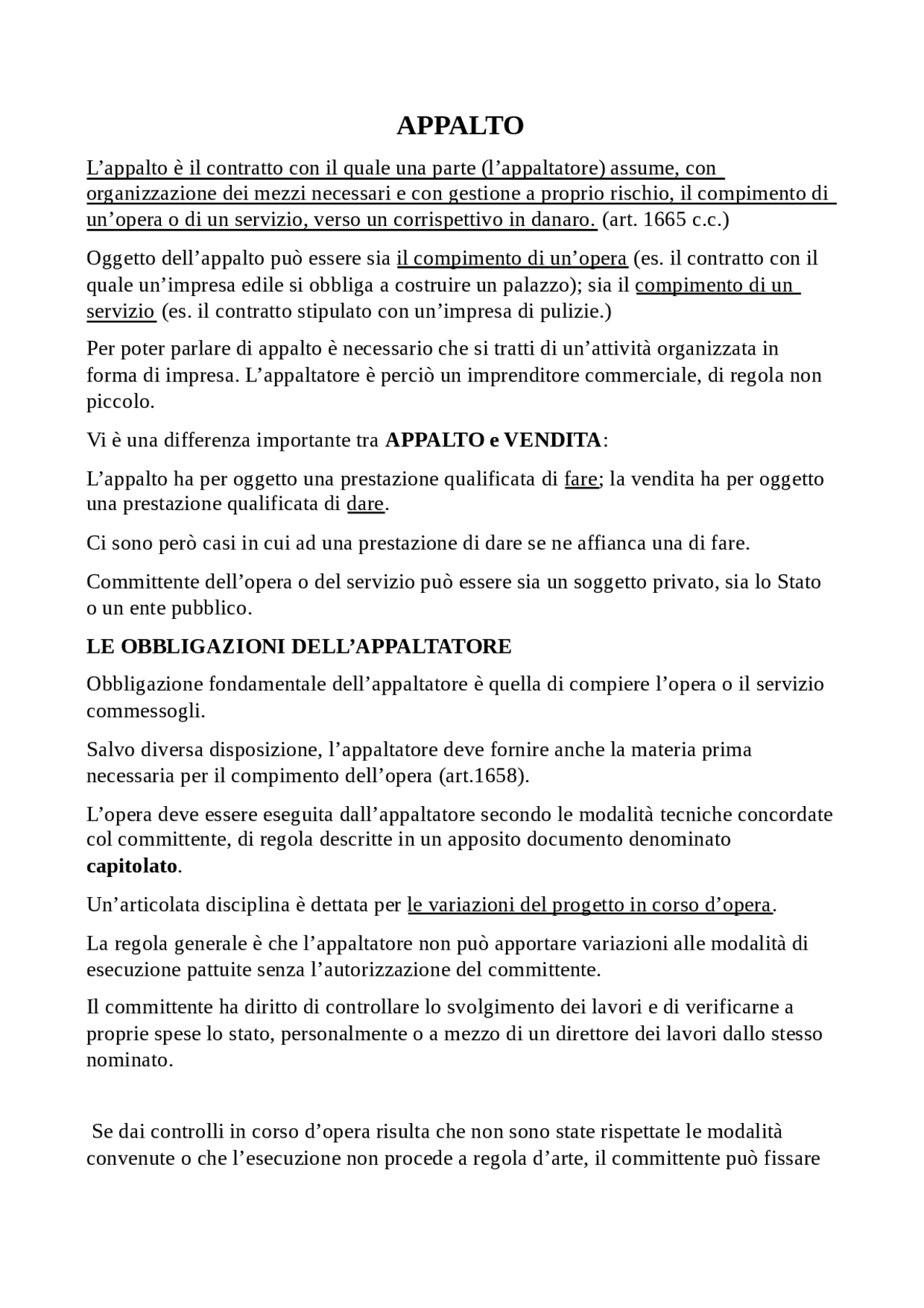 Appalto Diritto Commerciale Docsity