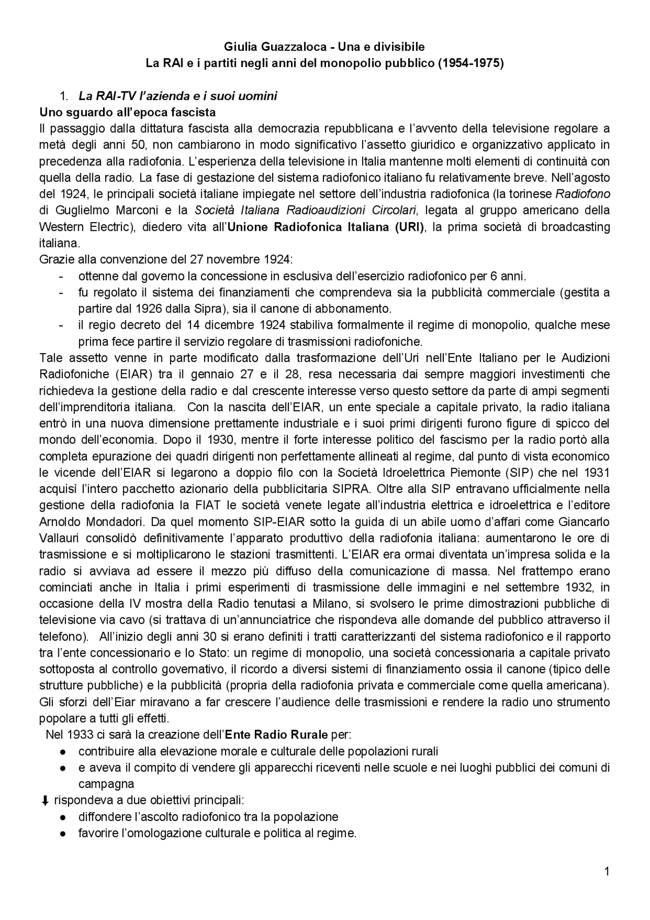 Una e divisibile, Giulia Guazzaloca - Docsity