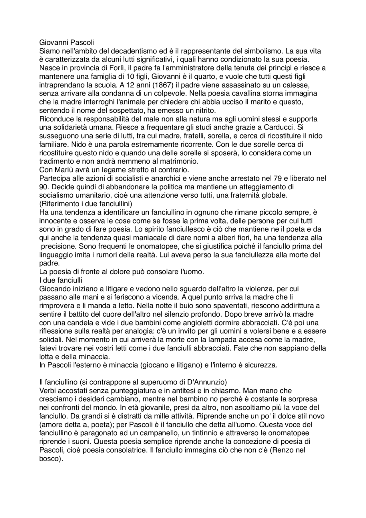 Appunti Su Giovanni Pascoli Docsity